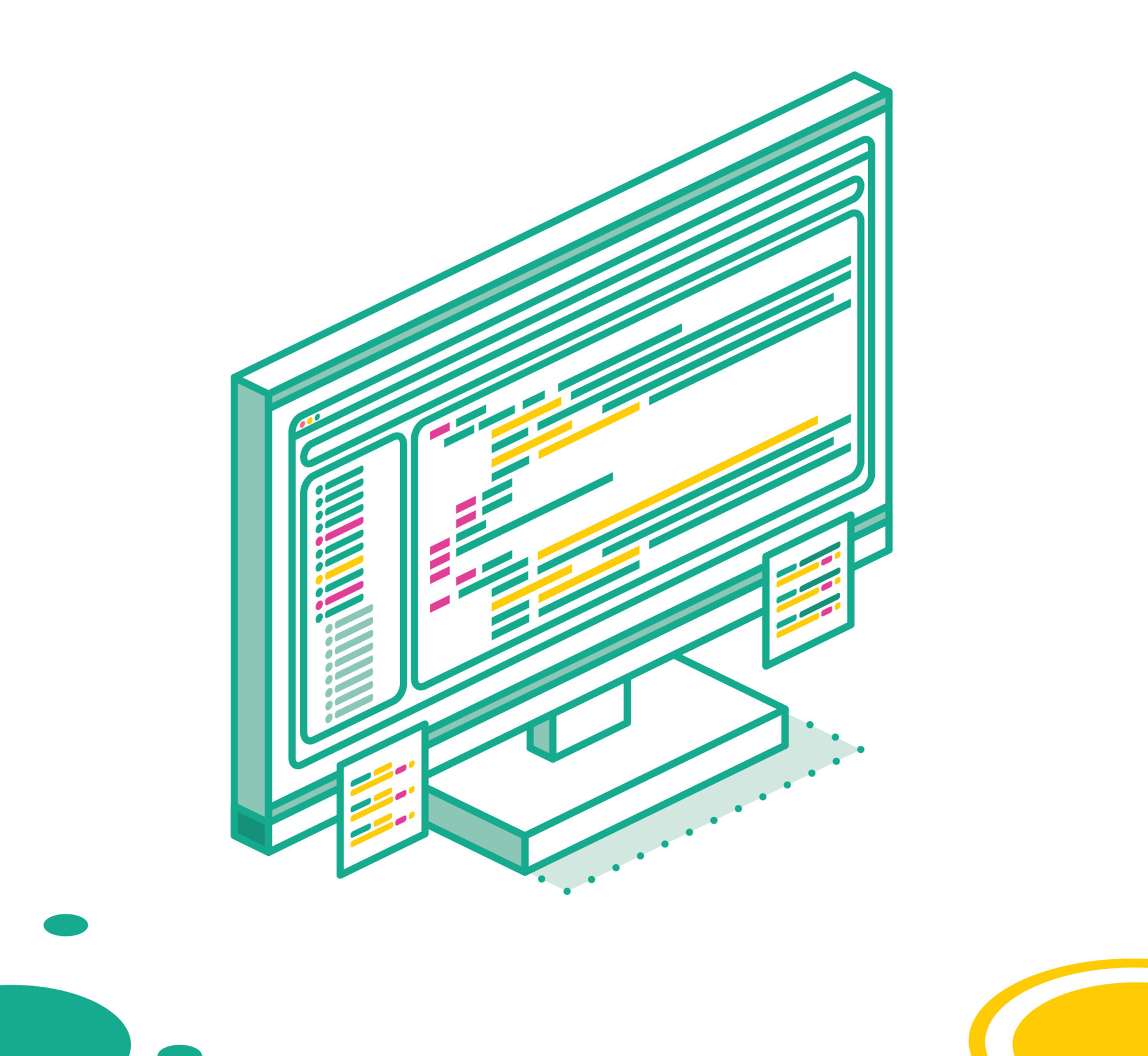 Isometric PC Computer Monoblock with Program's Code and Two Stickers ...