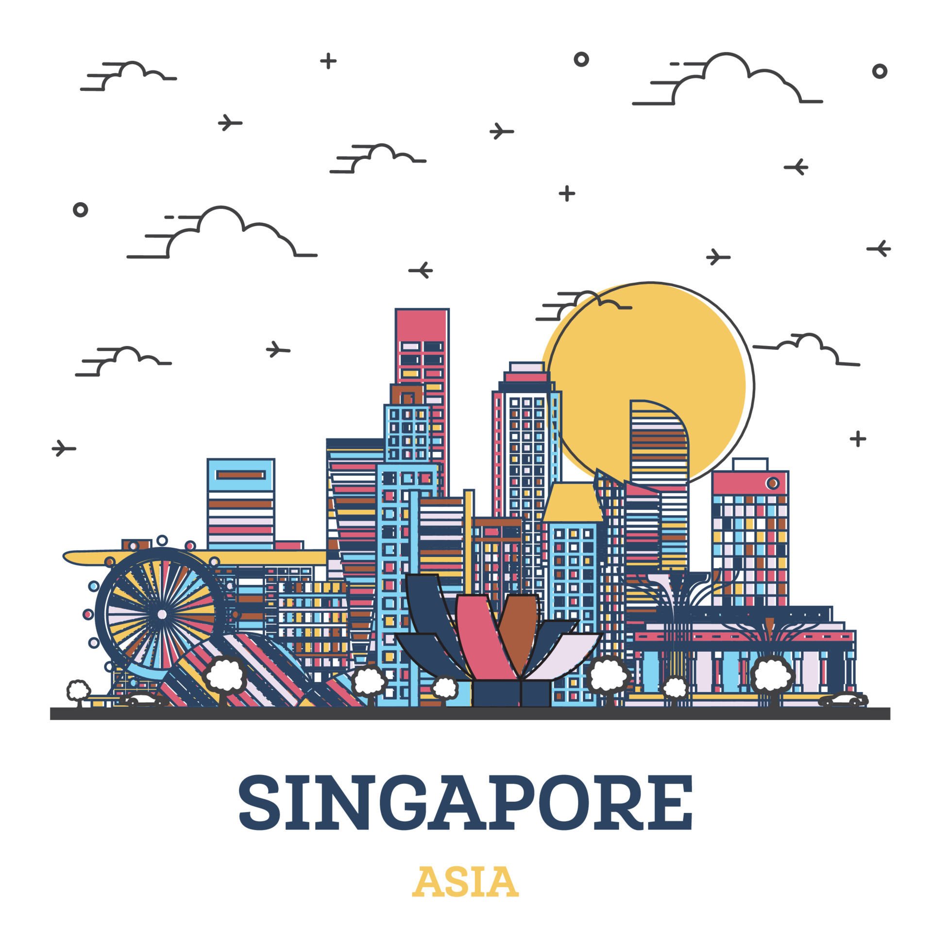Outline Singapore City Skyline with Colored Modern Buildings Isolated ... Outline Singapore City Skyline with Colored Modern Buildings Isolated ...