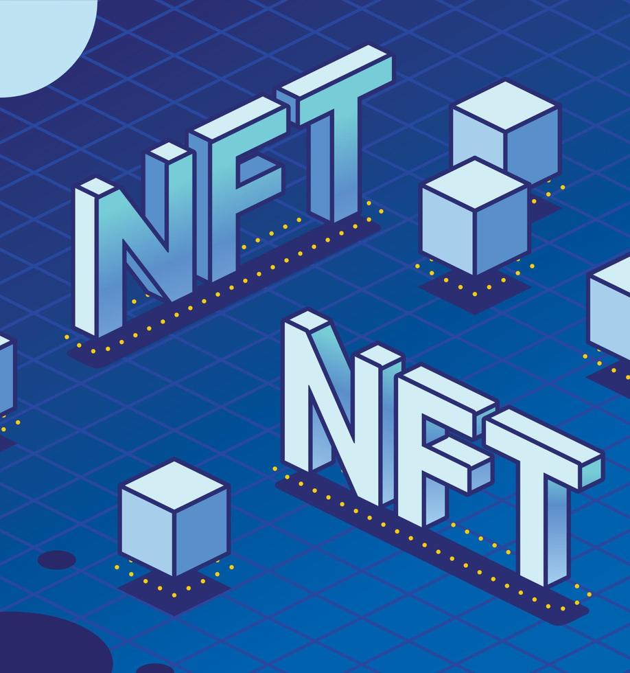 Isometric Nft Blockchain Technology Two Words With Cubes 17797401