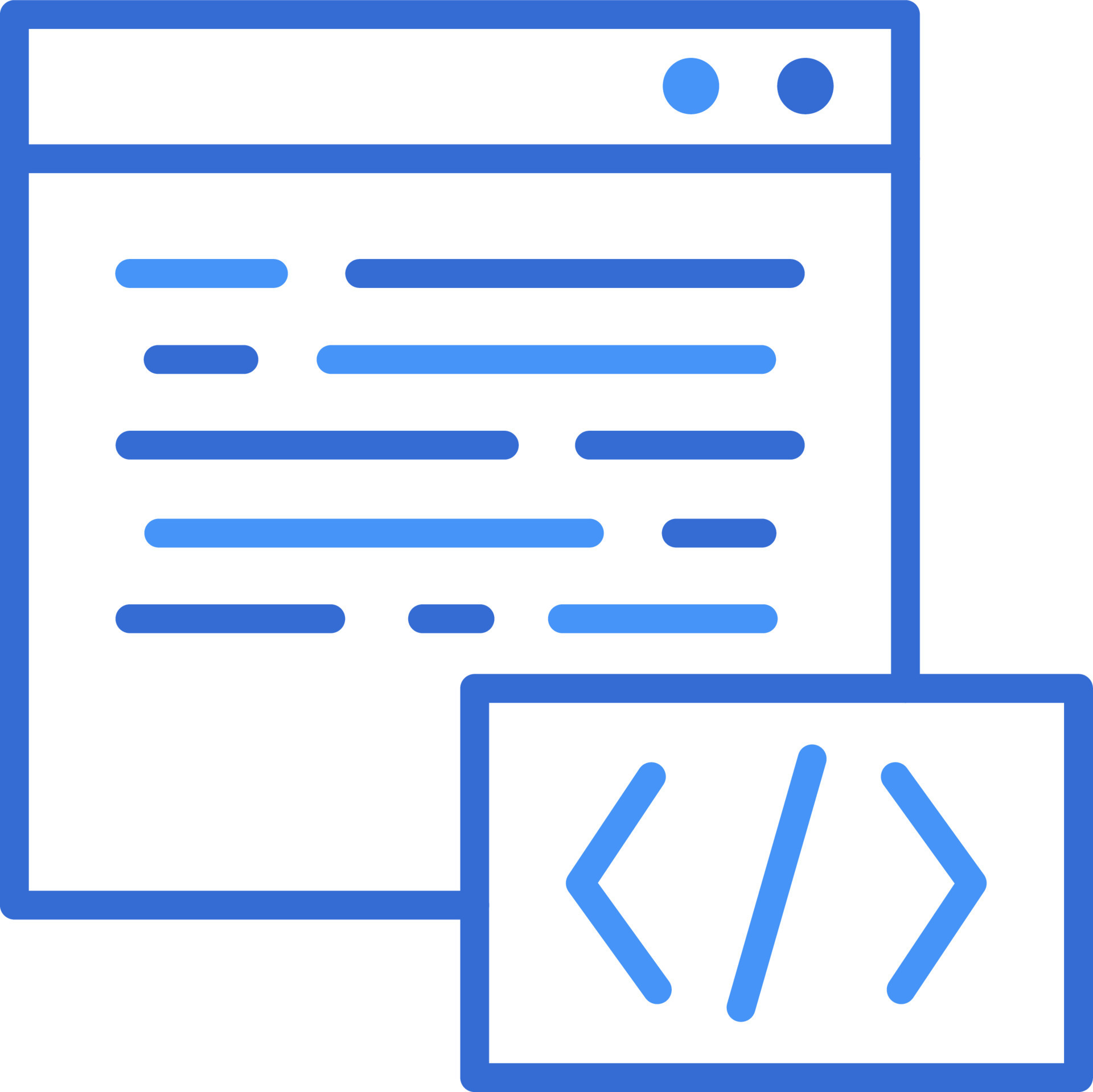 Code technology icon with blue duotone style. Computing, diagram ...