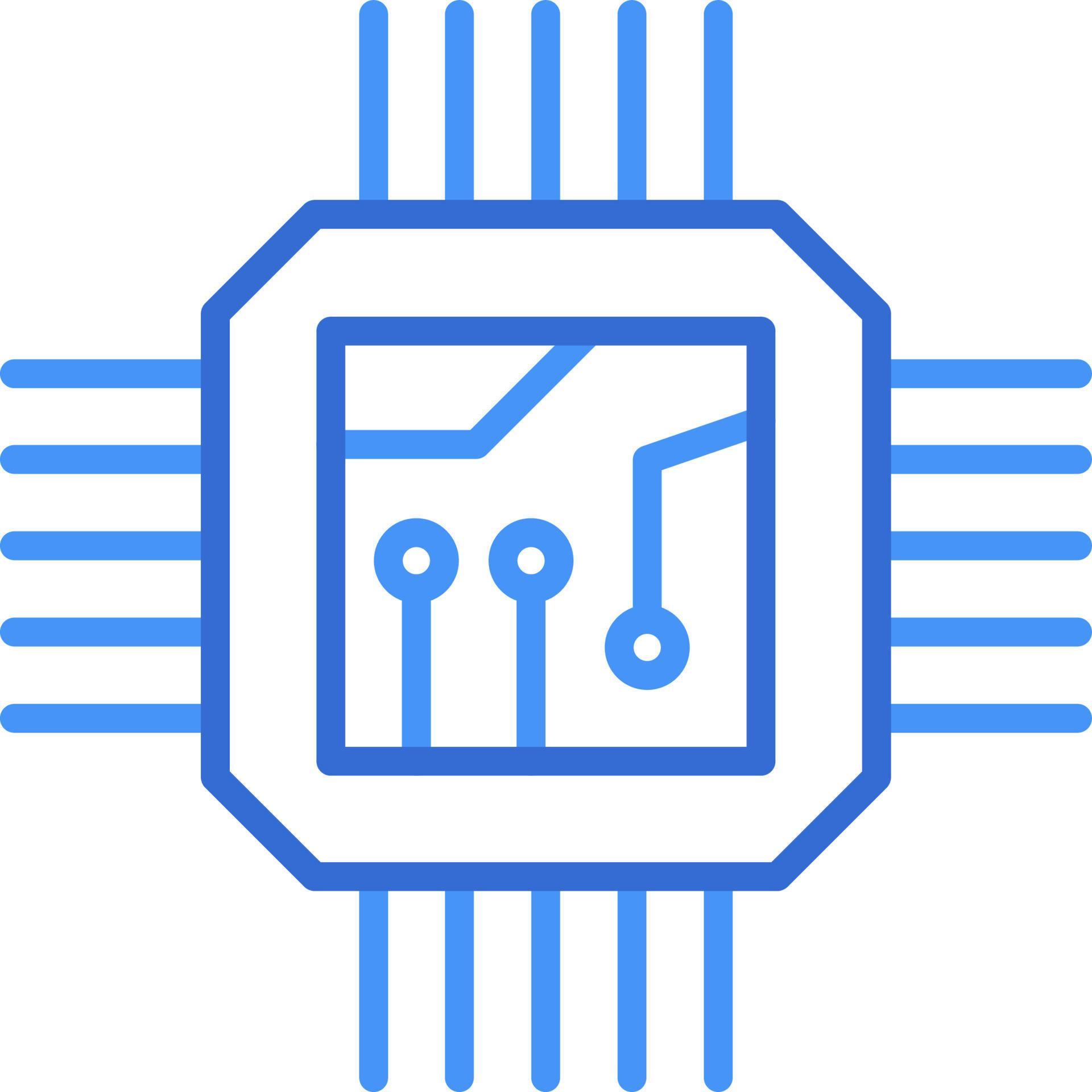 CPU technology icon with blue duotone style. Computing, diagram ...