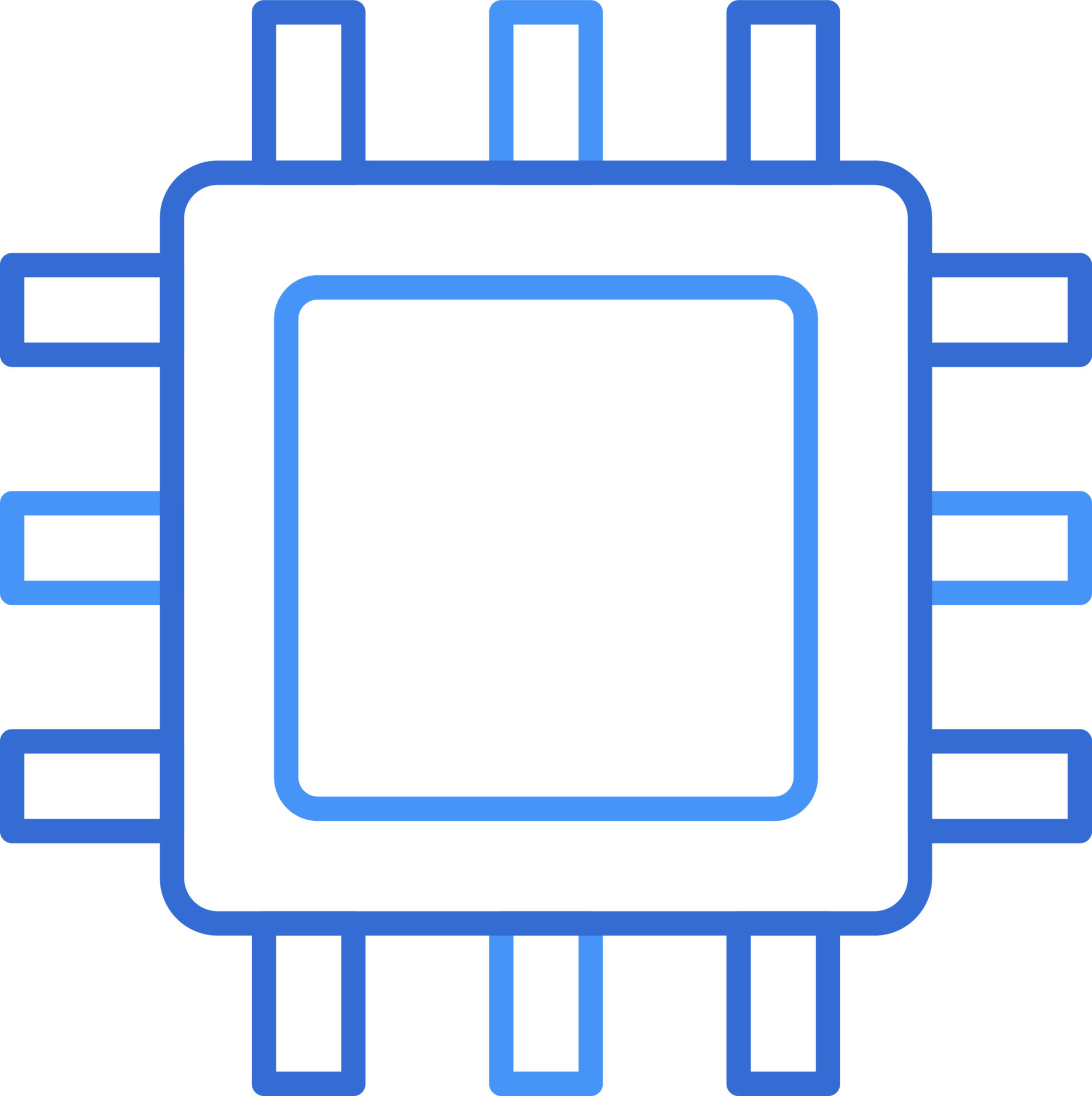 Processor technology icon with blue duotone style. Computing, diagram, download, file, folder ...