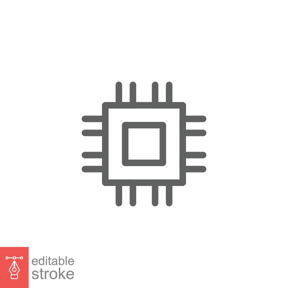 Microchip icon. Simple outline style. Computer processor, chip, tech logo, electronic ...