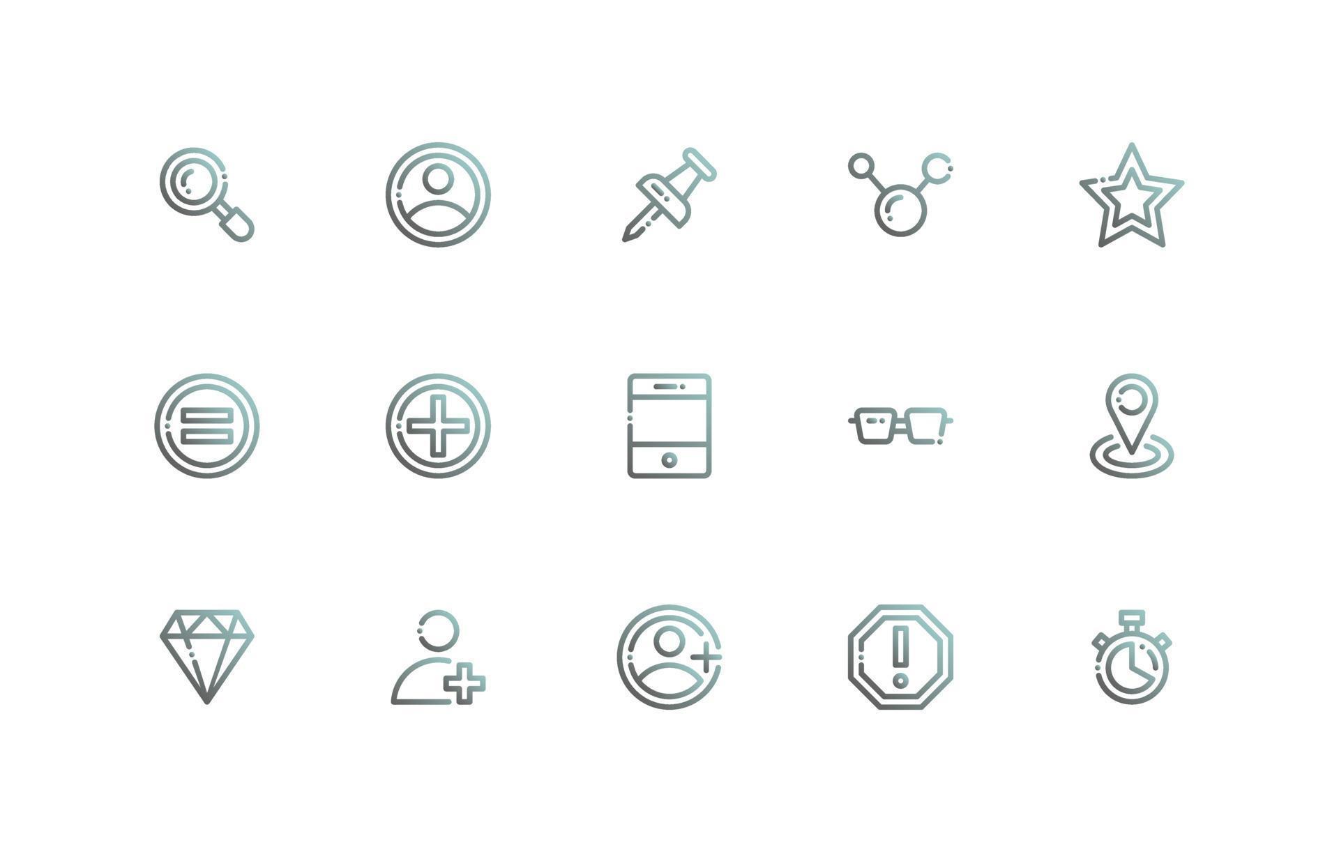 User Interface Essential Icon Set In Line Outline Gradient Style