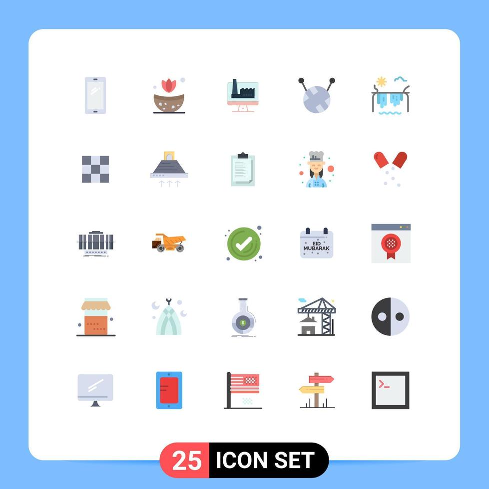Mobile Interface Flat Color Set Of 25 Pictograms Of Feed Sun Computer River Ball Of Wool