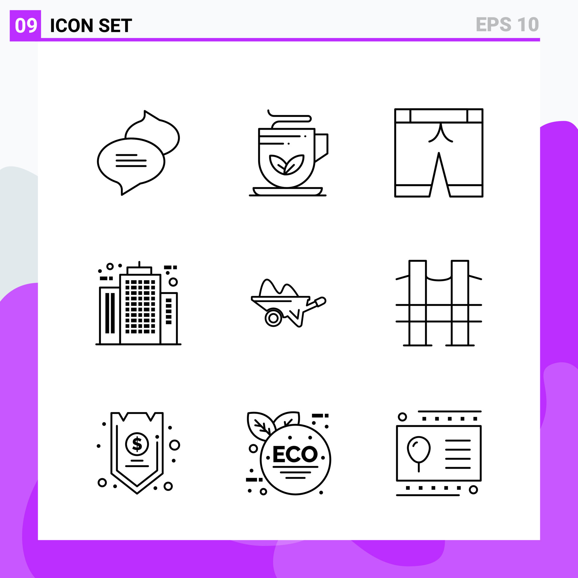 Set Of 9 Icons In Line Style Creative Outline Symbols For Website Design And Mobile Apps Simple