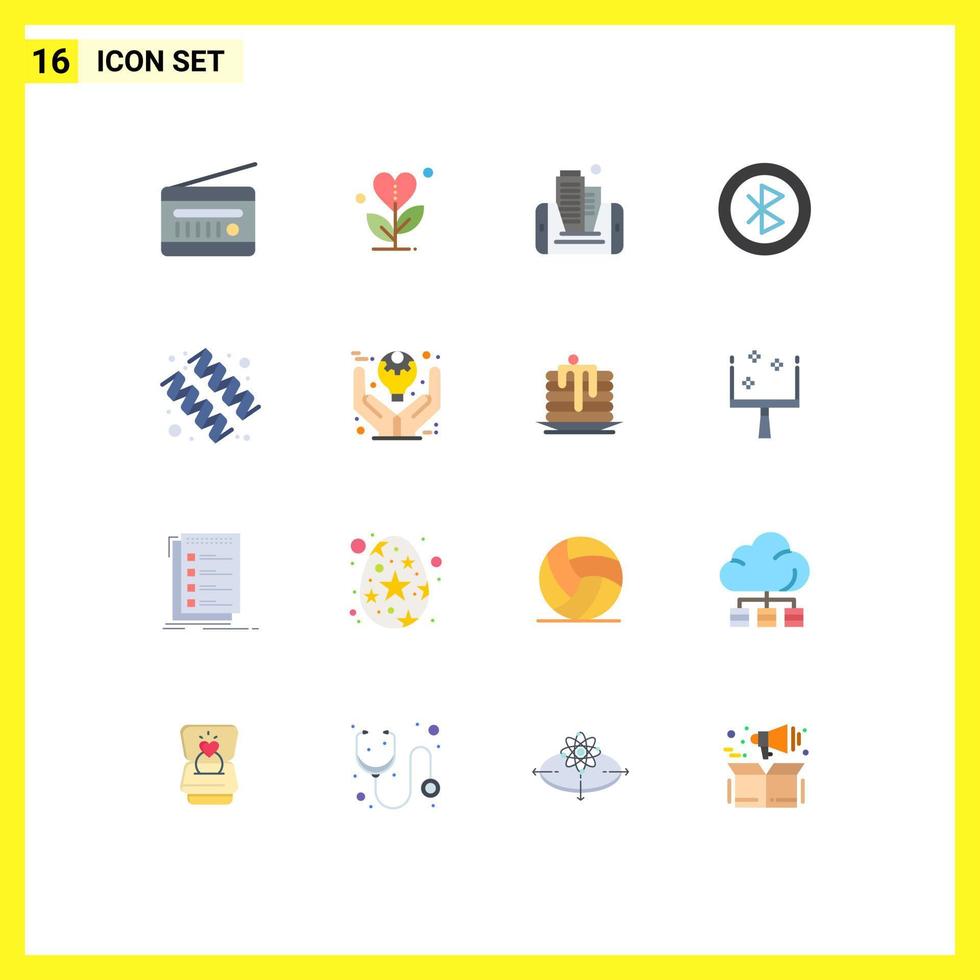 Mobile Interface Flat Color Set Of 16 Pictograms Of Network Computer Heart Bluetooth Technology