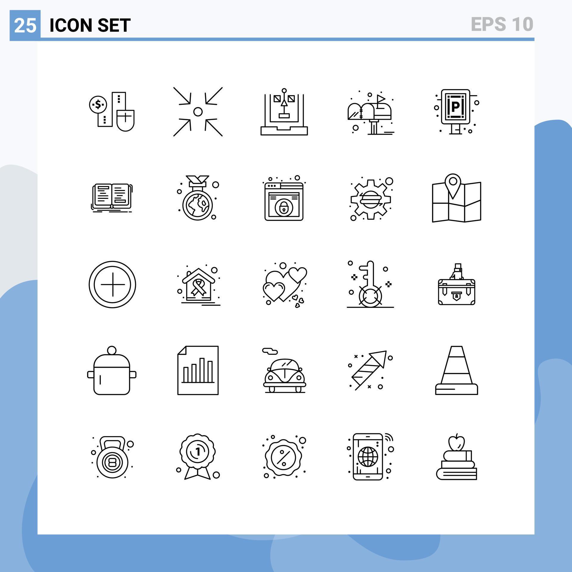 Set Of 25 Modern Ui Icons Symbols Signs For Car Mail Coding Letter Planning Editable Vector