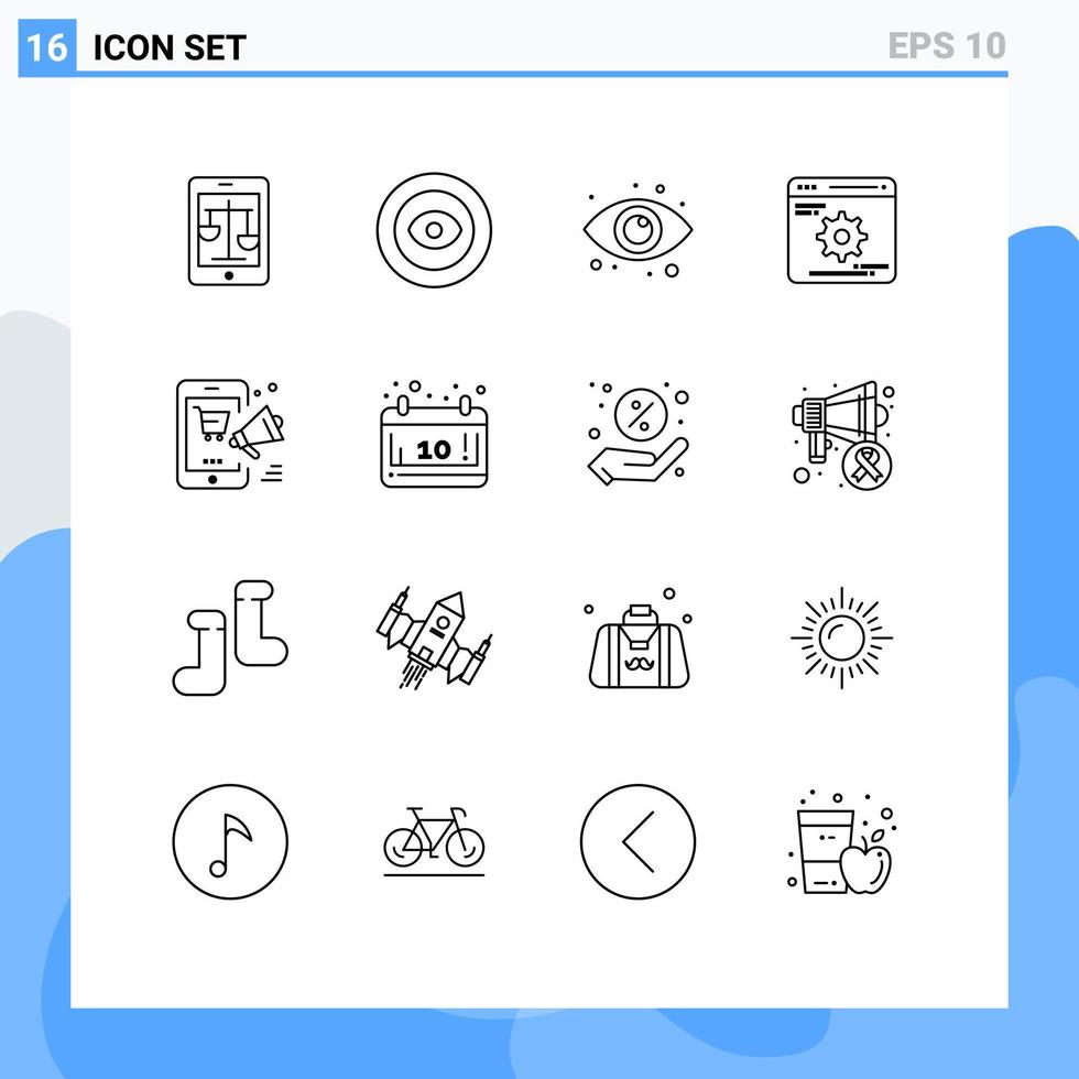Set of 16 Modern UI Icons Symbols Signs for promotion gear wreath development web Editable ...