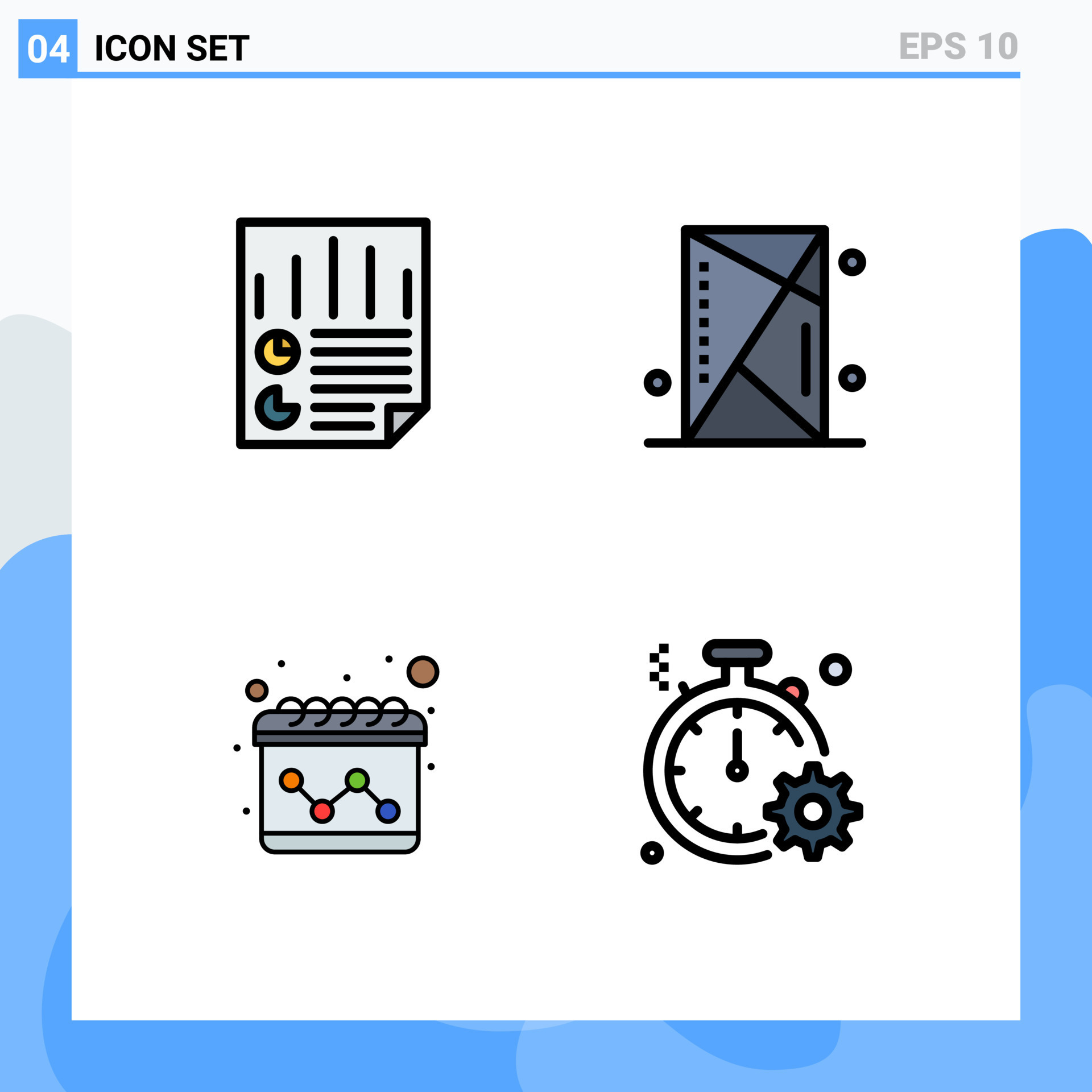 Filledline Flat Color Pack Of 4 Universal Symbols Of Data Shield Report Devices Calendar
