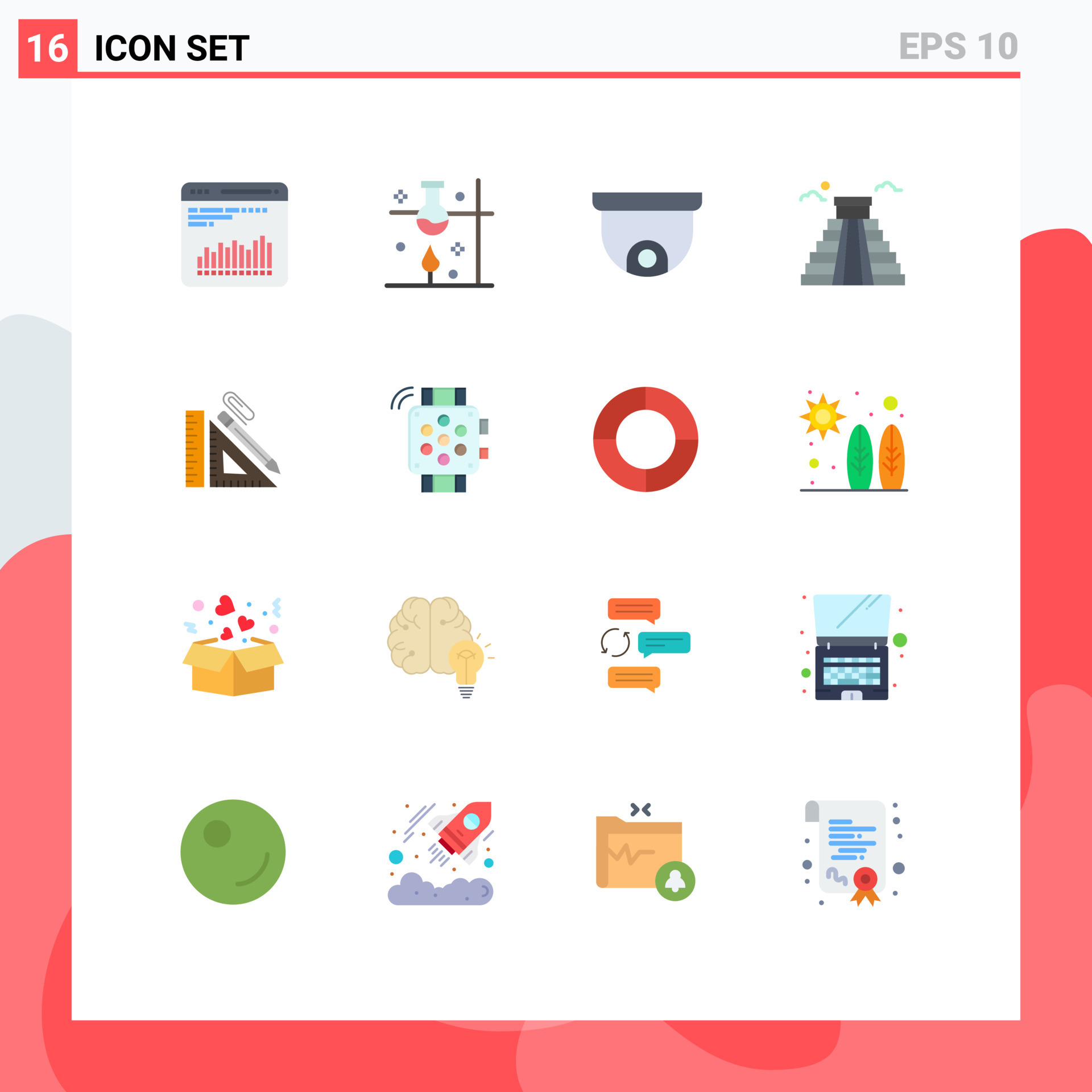 Editable Vector Line Pack Of 16 Simple Flat Colors Of Construction Usa Science Lab American