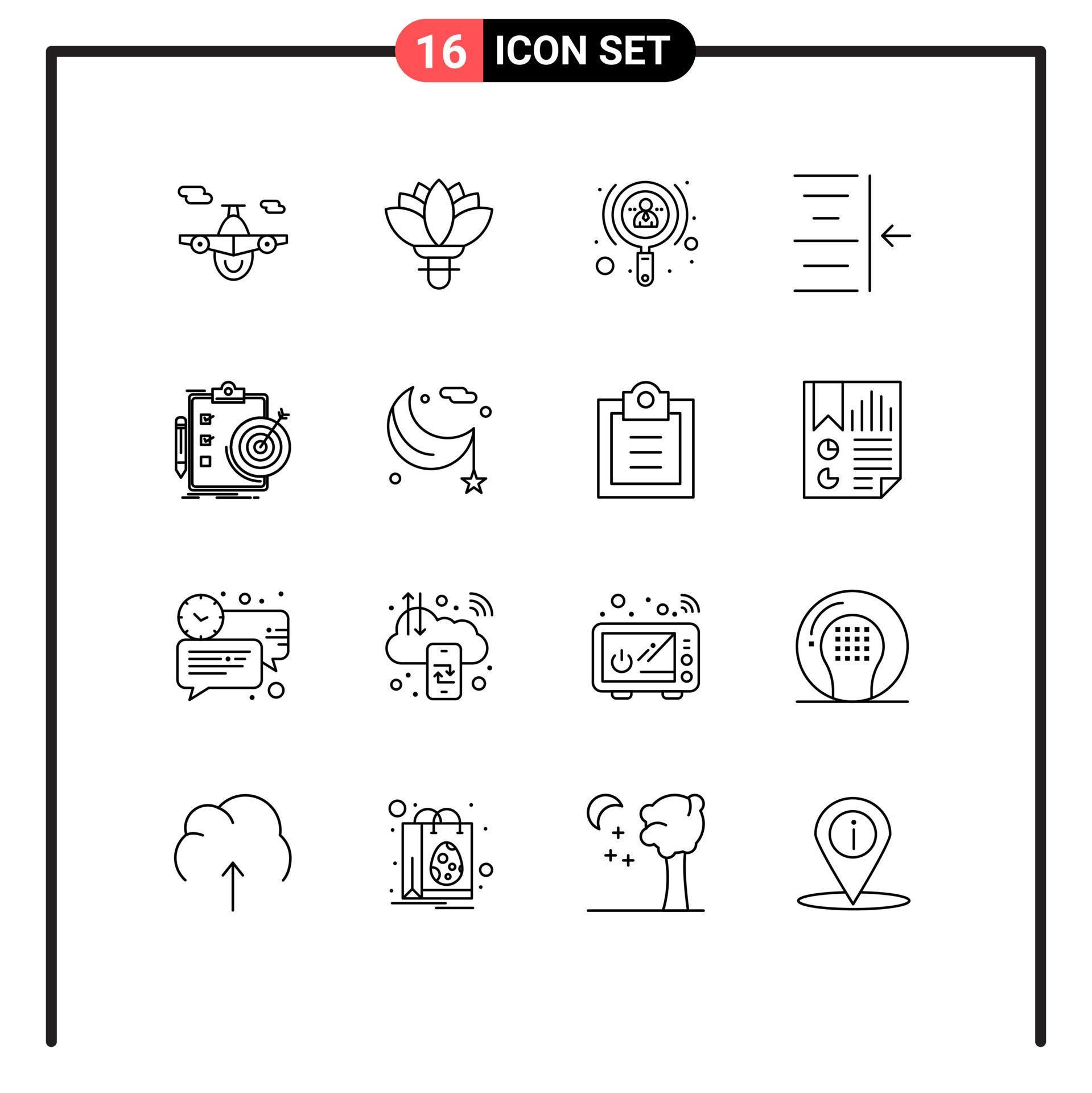 Set of 16 Vector Outlines on Grid for analytics goals growth text indent Editable Vector Design ...