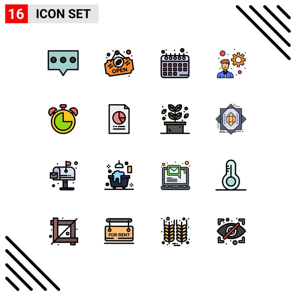 Mobile Interface Flat Color Filled Line Set Of 16 Pictograms Of Document Timer Plans Education