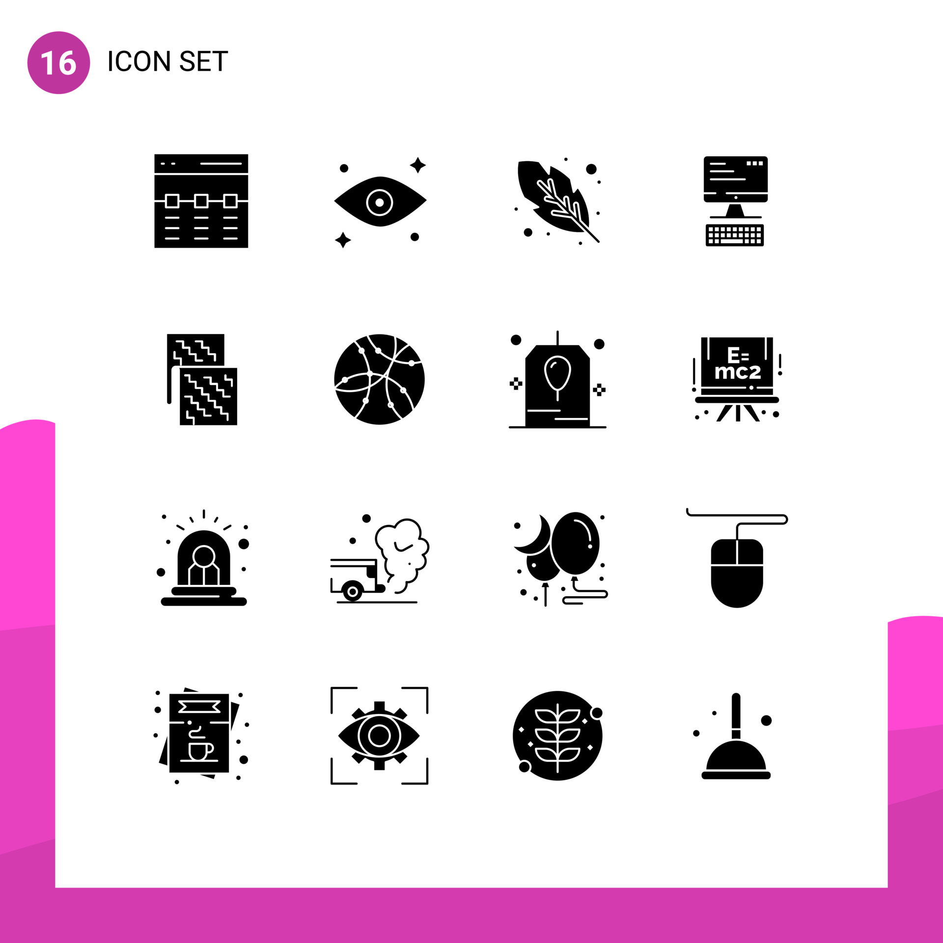 Set Of 16 Vector Solid Glyphs On Grid For Fabric Cloth Calligraphy Computing Keyboard Editable