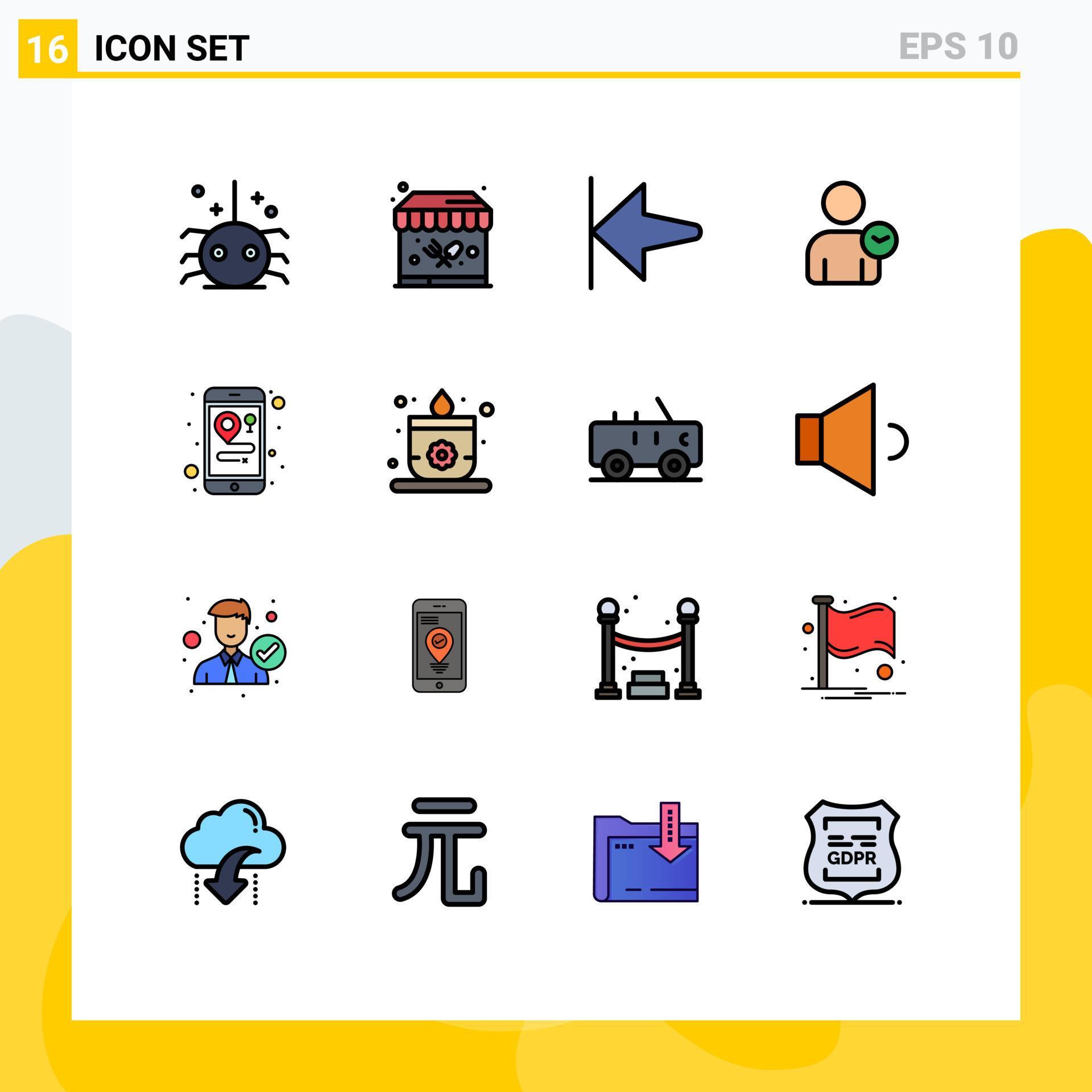 User Interface Pack Of 16 Basic Flat Color Filled Lines Of Candle Maps Home Location Time