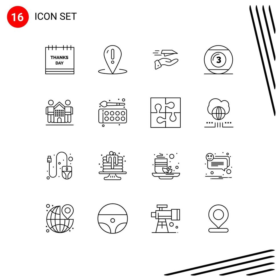 16 Universal Outlines Set For Web And Mobile Applications Game Cue Ball Point Receive Paper