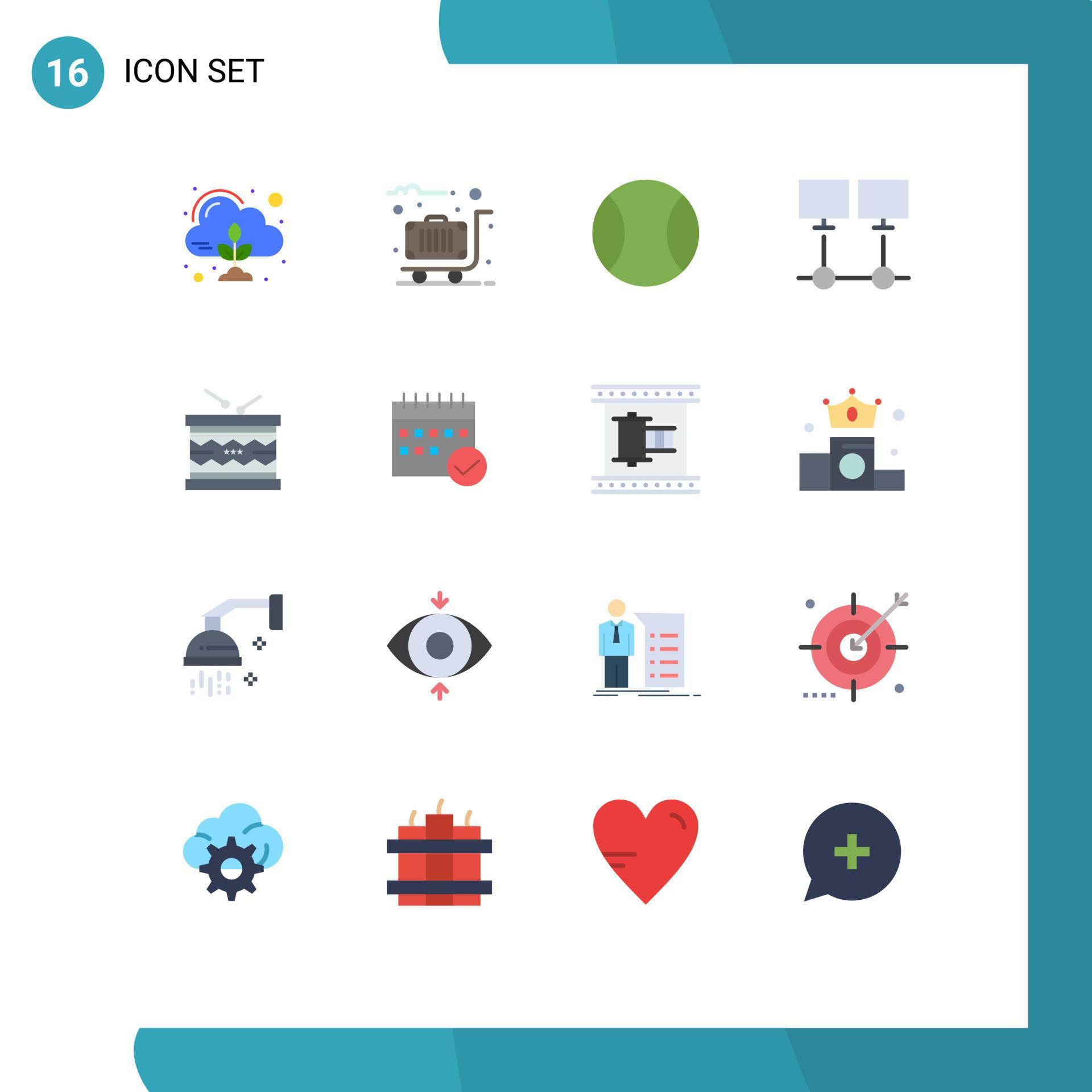 Set Of 16 Modern Ui Icons Symbols Signs For Instrument Server Ball Network Connection Editable