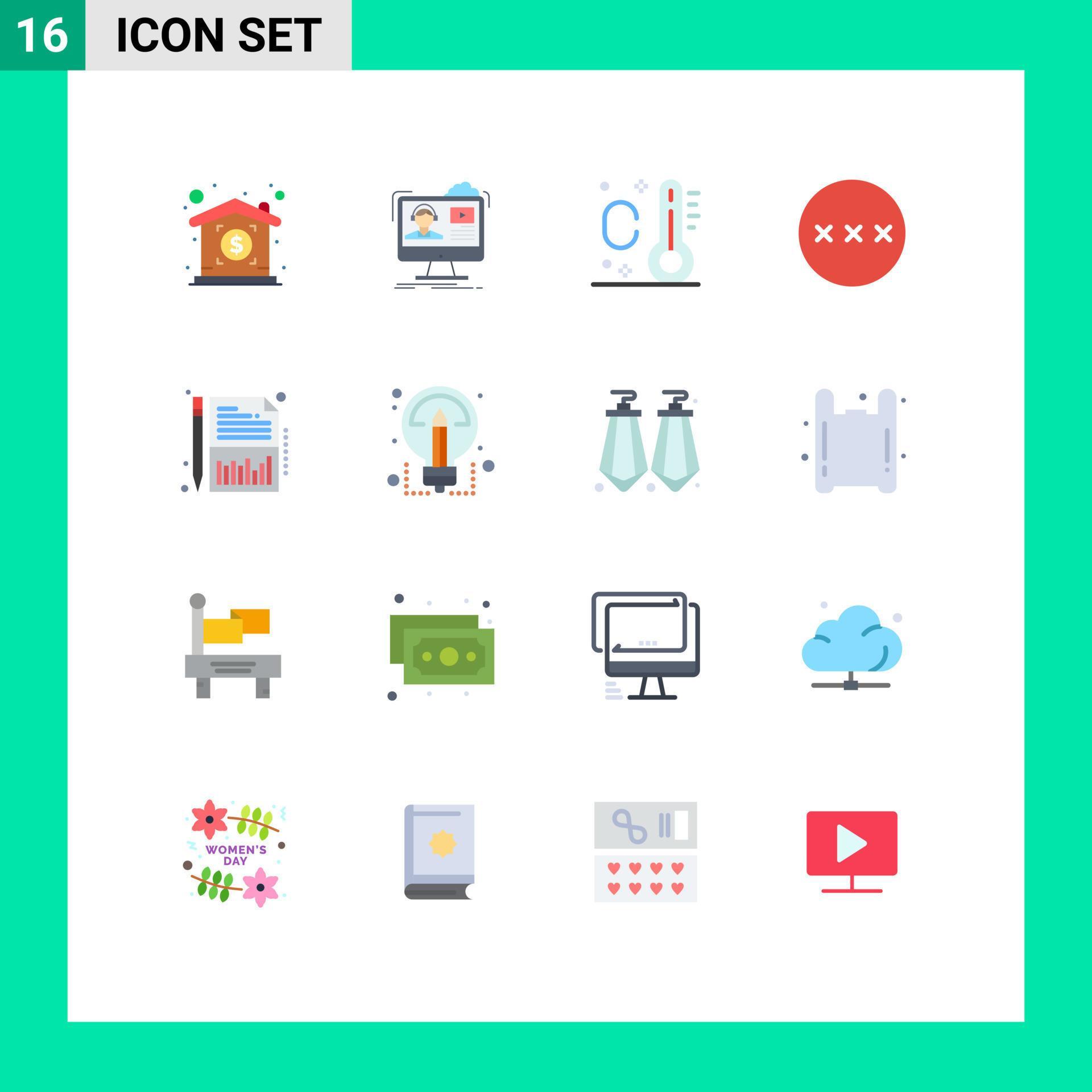 16 Universal Flat Colors Set For Web And Mobile Applications Sheet Financial Thermometer Holiday