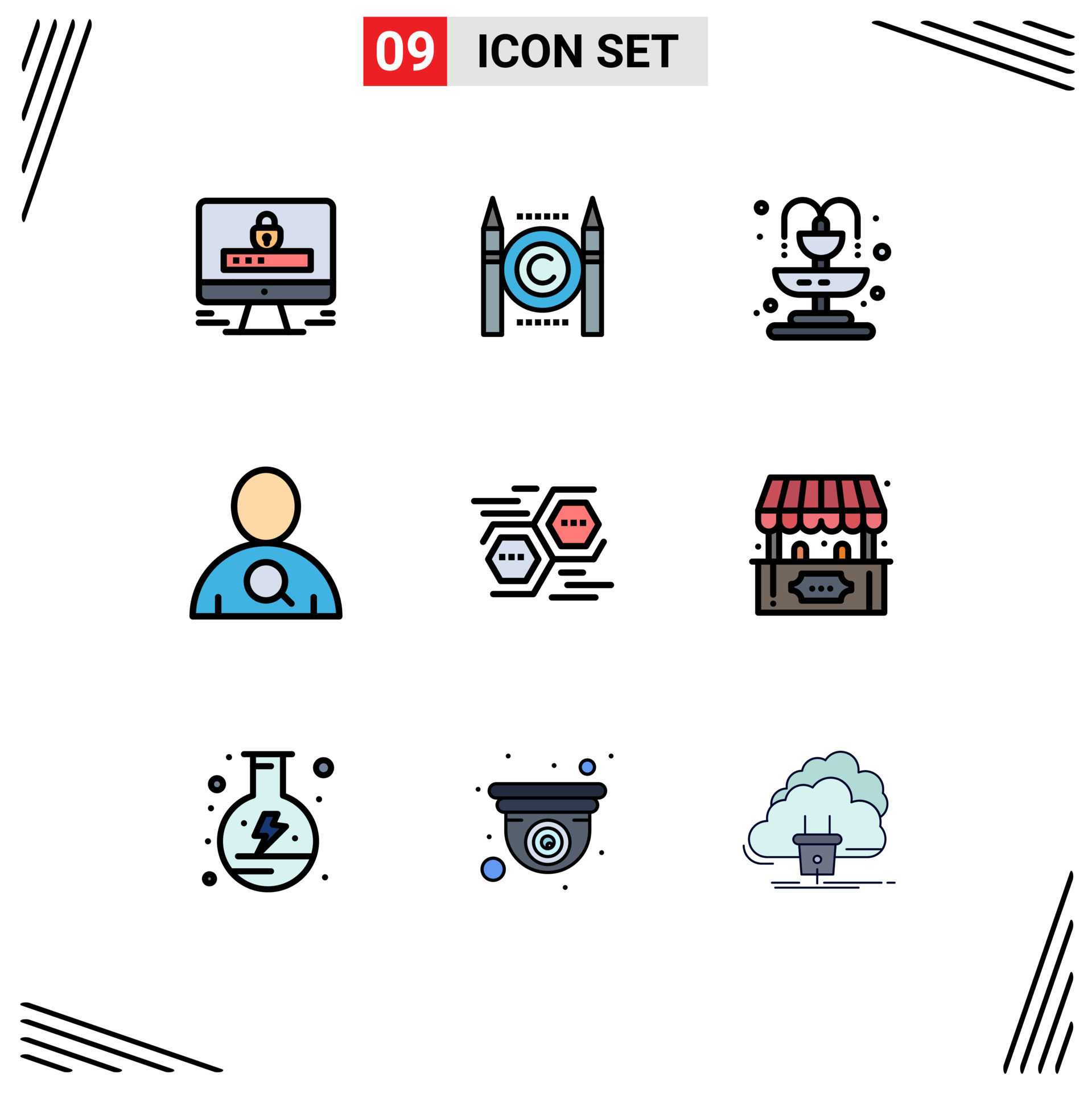 Set Of 9 Modern Ui Icons Symbols Signs For Hexagon Network City Connect Search Editable Vector