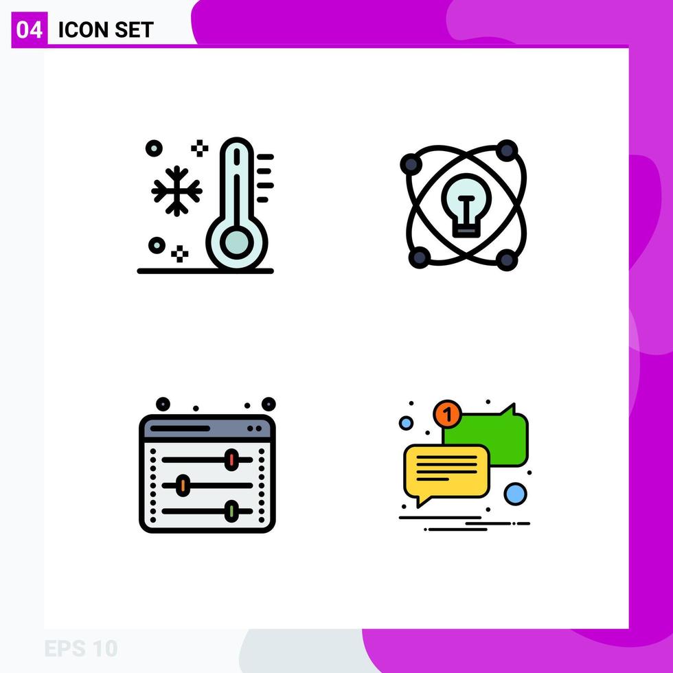 4 Filledline Flat Color Concept For Websites Mobile And Apps Holiday Equalizer Temperature Bulb