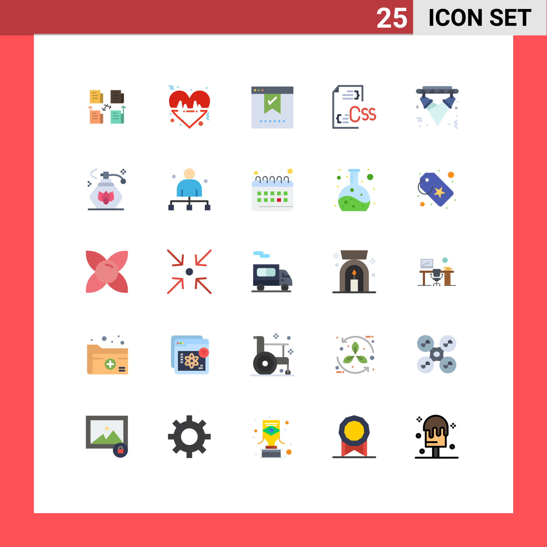 Set Of 25 Modern Ui Icons Symbols Signs For Development Css Love Coding Office Editable Vector