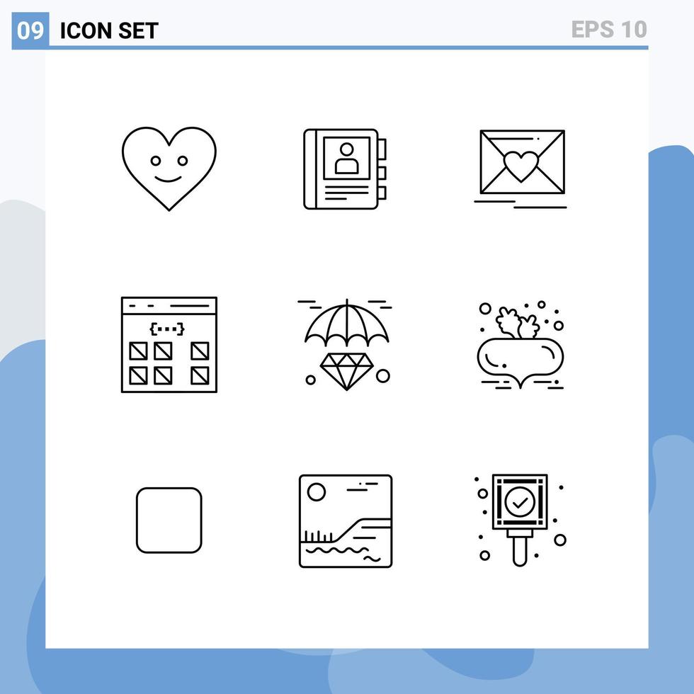 Pictogram Set Of 9 Simple Outlines Of Hold Interface Love Development Coding Editable Vector