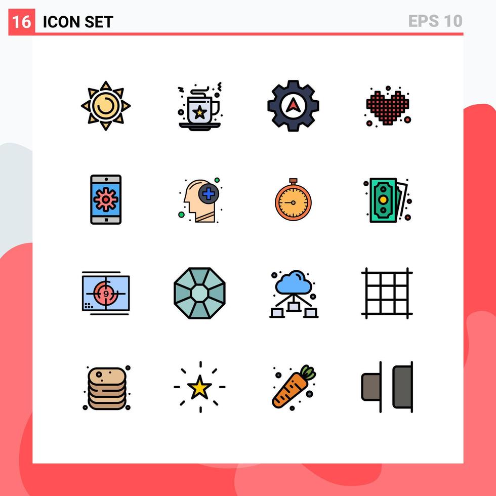 16 Thematic Vector Flat Color Filled Lines And Editable Symbols Of Setting Mobile Cursor