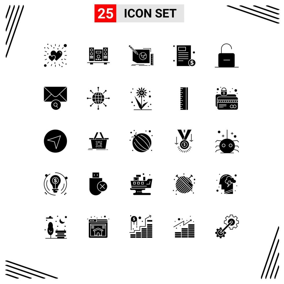 Pictogram Set of 25 Simple Solid Glyphs of invoice healthcare content file text Editable Vector ...