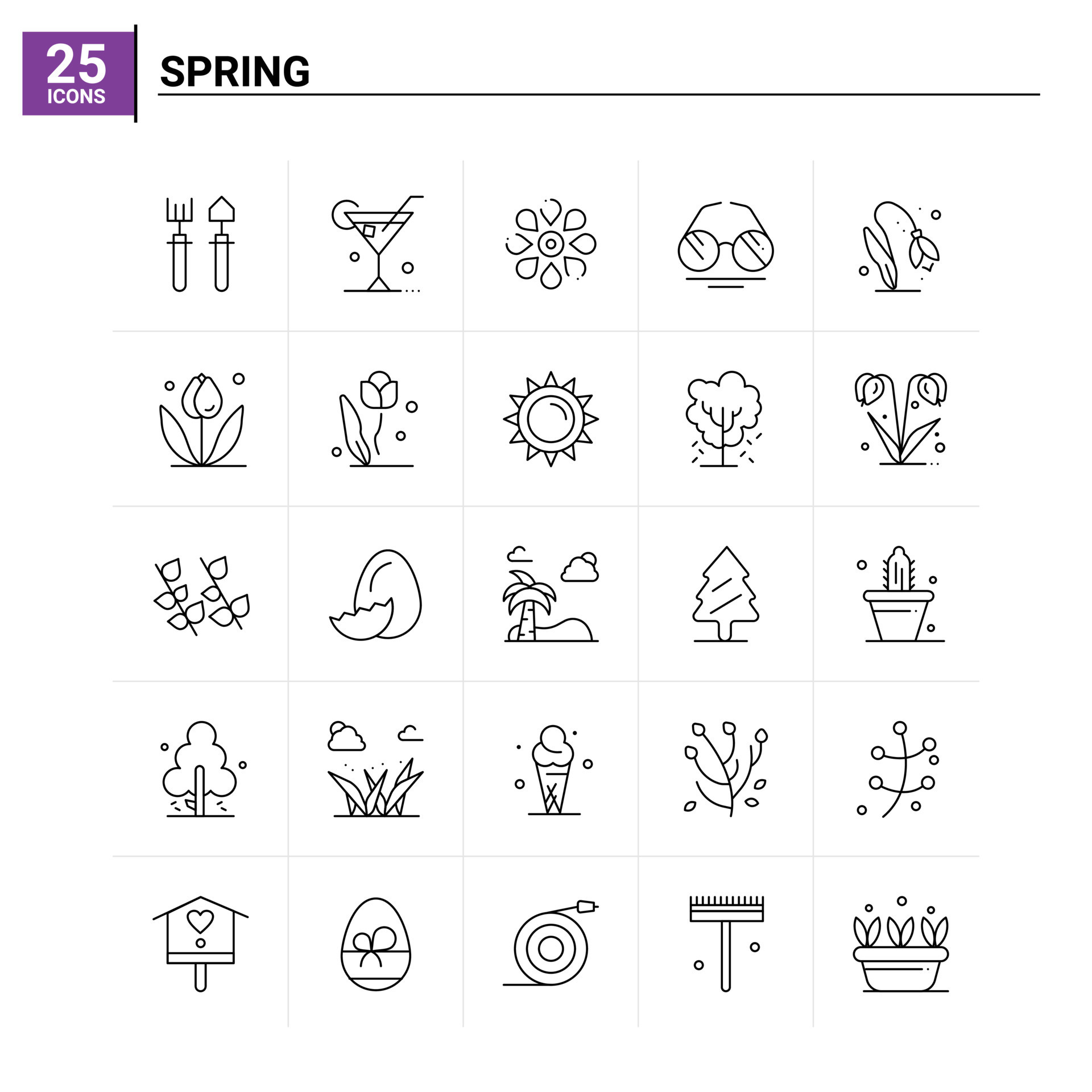 25 Spring icon set vector background 17812231 Vector Art at Vecteezy