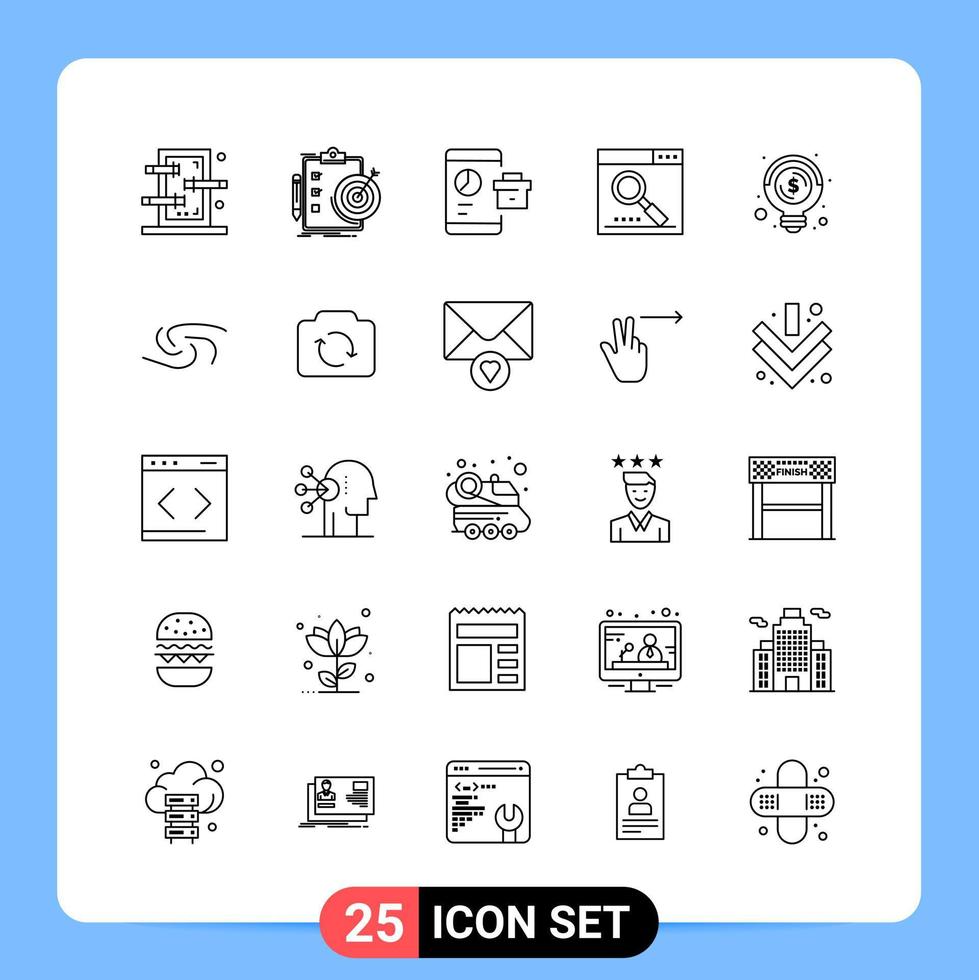 25 Line Black Icon Pack Outline Symbols for Mobile Apps isolated on ...