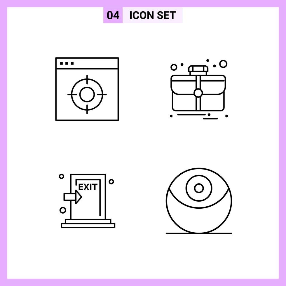 4 Icons in Line Style Outline Symbols on White Background Creative ...