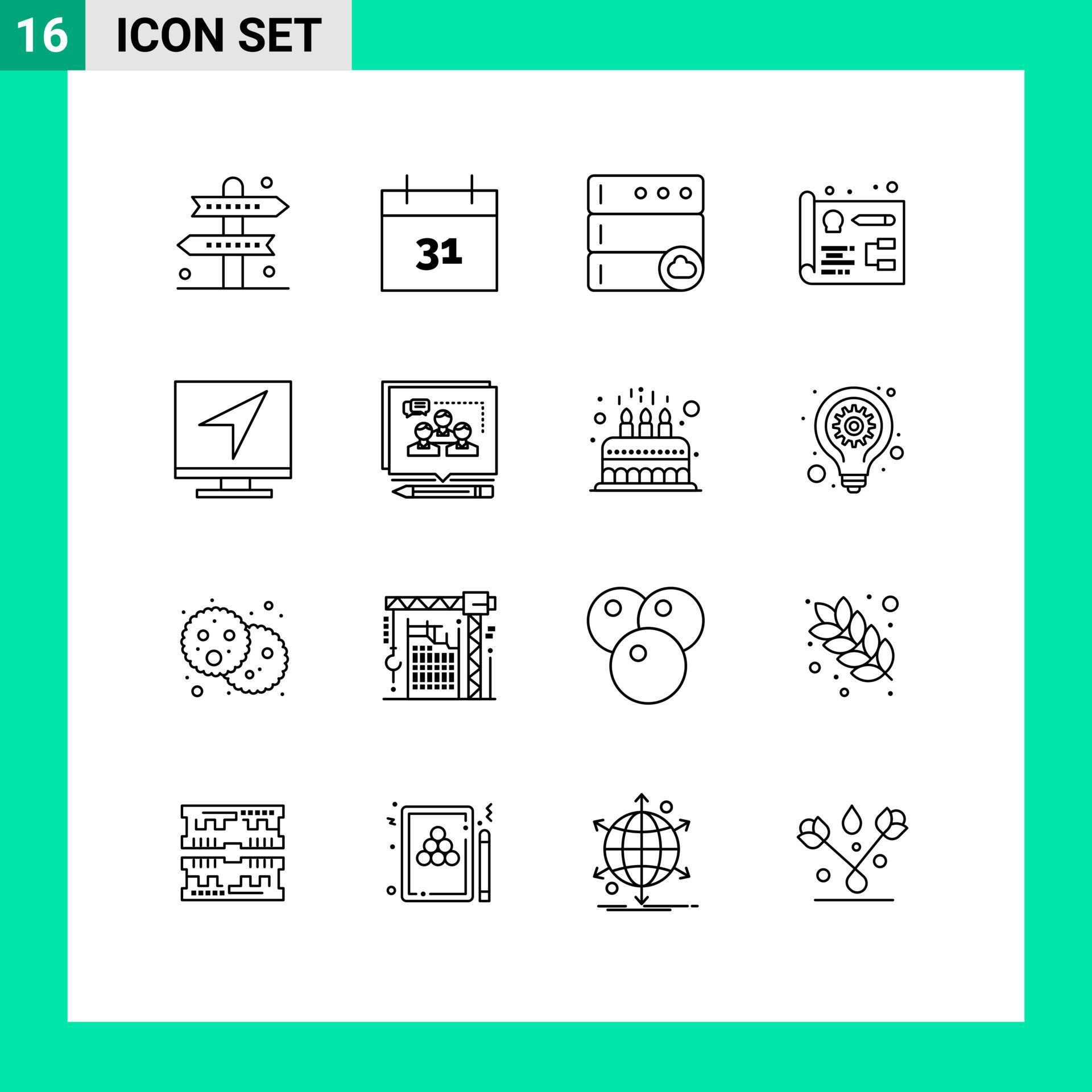 Set Of 16 Commercial Outlines Pack For Message Computer Cloud