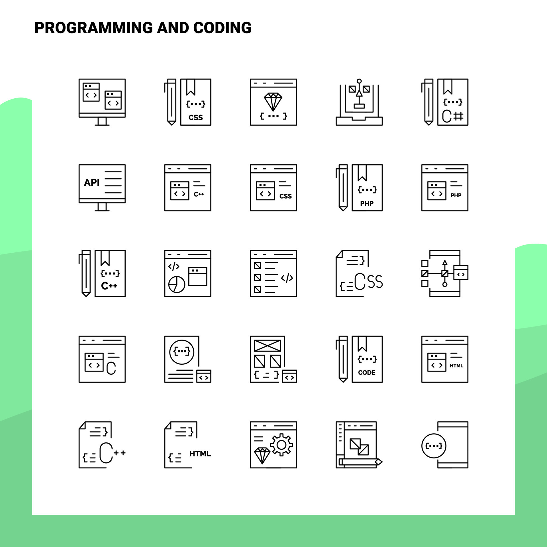 Set of Programming And Coding Line Icon set 25 Icons Vector Minimalism Style Design Black Icons ...