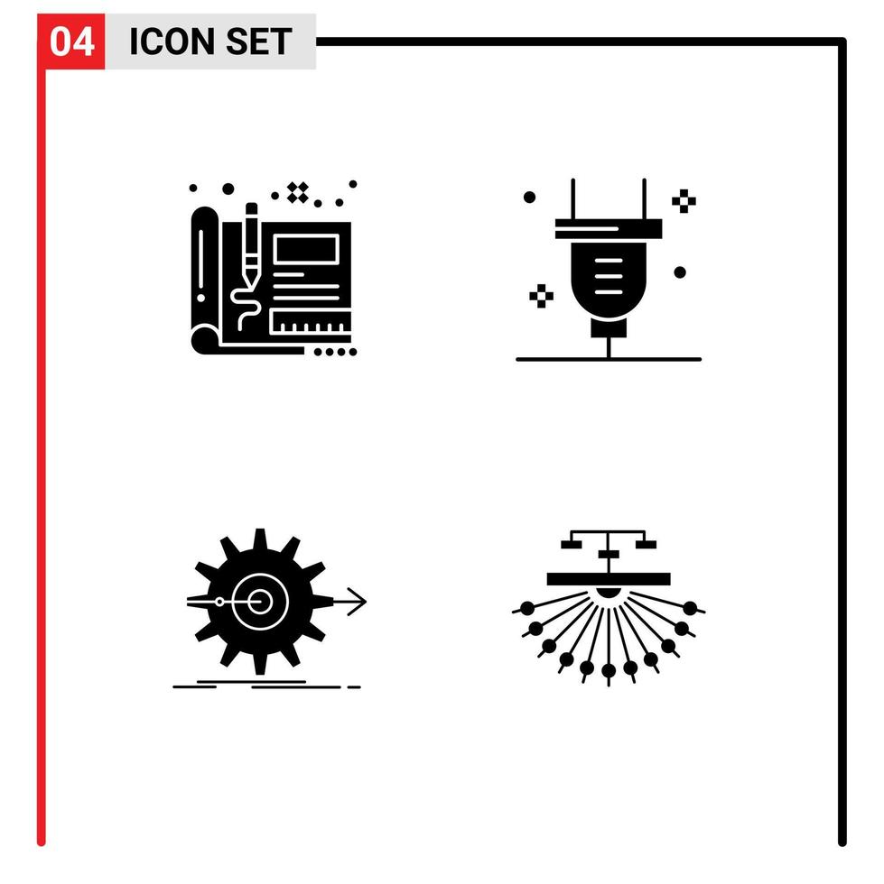 Group of 4 Solid Glyphs Signs and Symbols for blueprint performance sketch power work Editable ...
