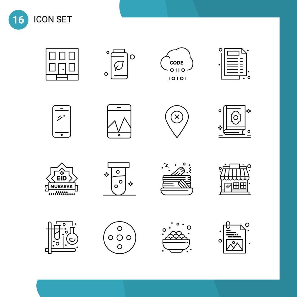 Vector Pack Of 16 Outline Symbols Line Style Icon Set On White Background For Web And Mobile