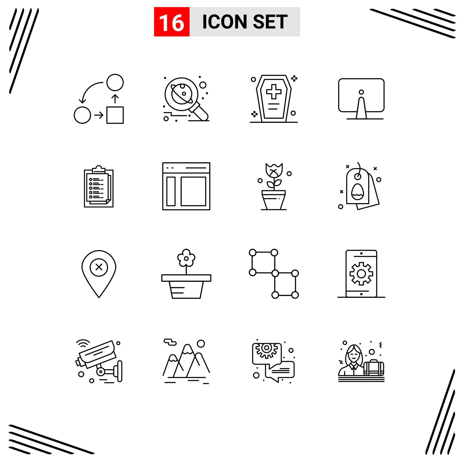 User Interface Pack of 16 Basic Outlines of desktop back science horrible dreadful Editable ...