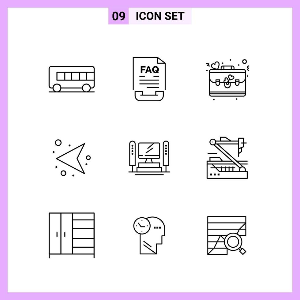 9 Icons in Line Style Outline Symbols on White Background Creative ...