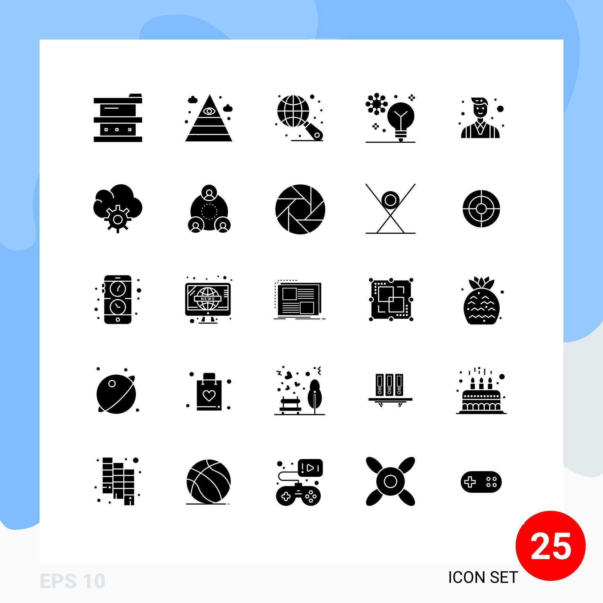 Pack of 25 creative Solid Glyphs of boss intelligence triangle deep learning artificial ...