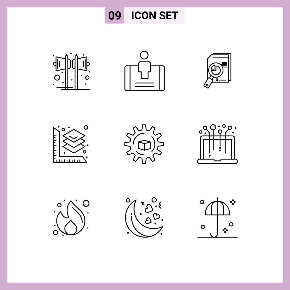 User Interface Pack Of 9 Basic Outlines Of Printing Graph Social Data Analytics Editable Vector