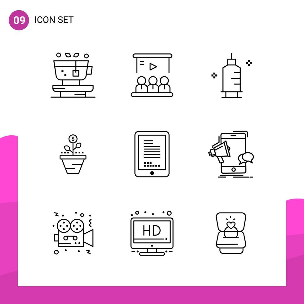 Outline Icon set Pack of 9 Line Icons isolated on White Background for responsive Website Design ...
