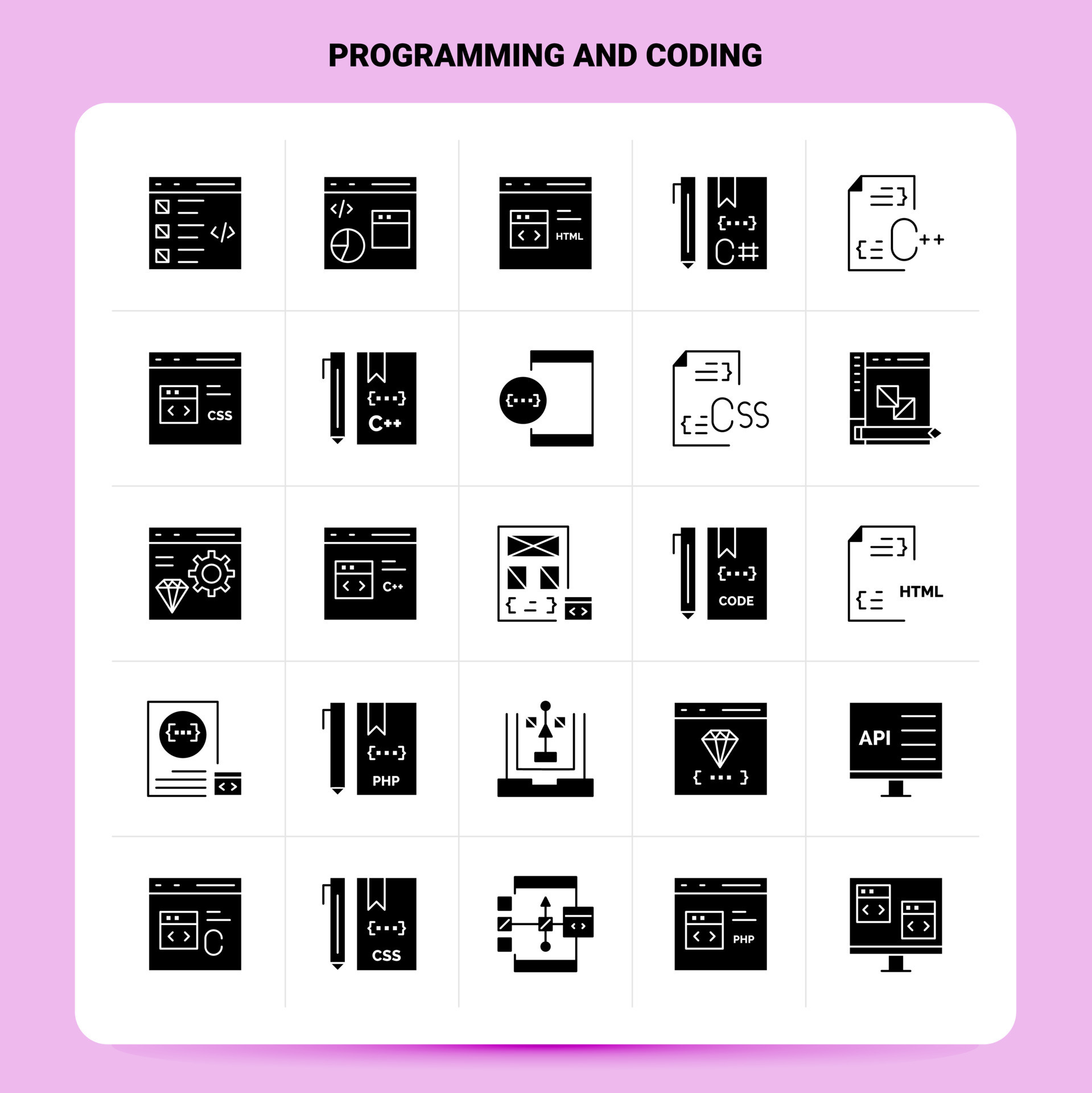 Solid 25 Programming And Coding Icon set Vector Glyph Style Design ... Solid 25 Programming And Coding Icon set Vector Glyph Style Design ...