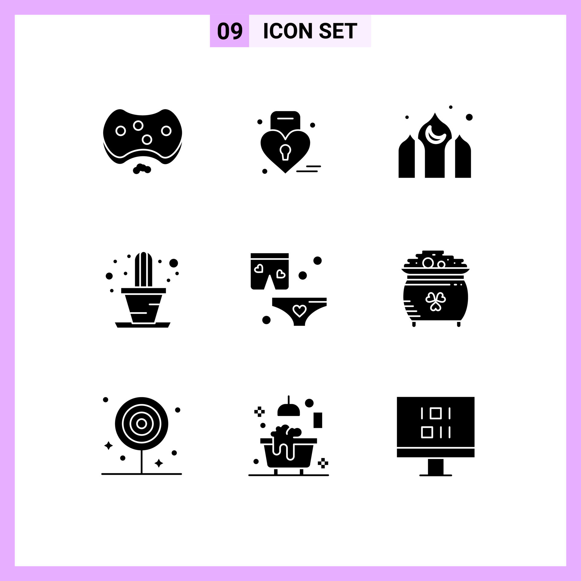 User Interface Pack Of 9 Basic Solid Glyphs Of Love Plant Weding House Ramadan Editable Vector