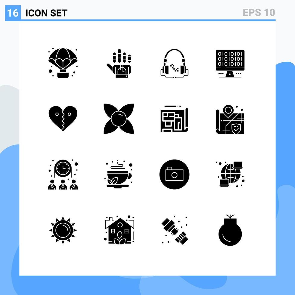 Set of 16 Modern UI Icons Symbols Signs for love server headphone computing web Editable Vector ...
