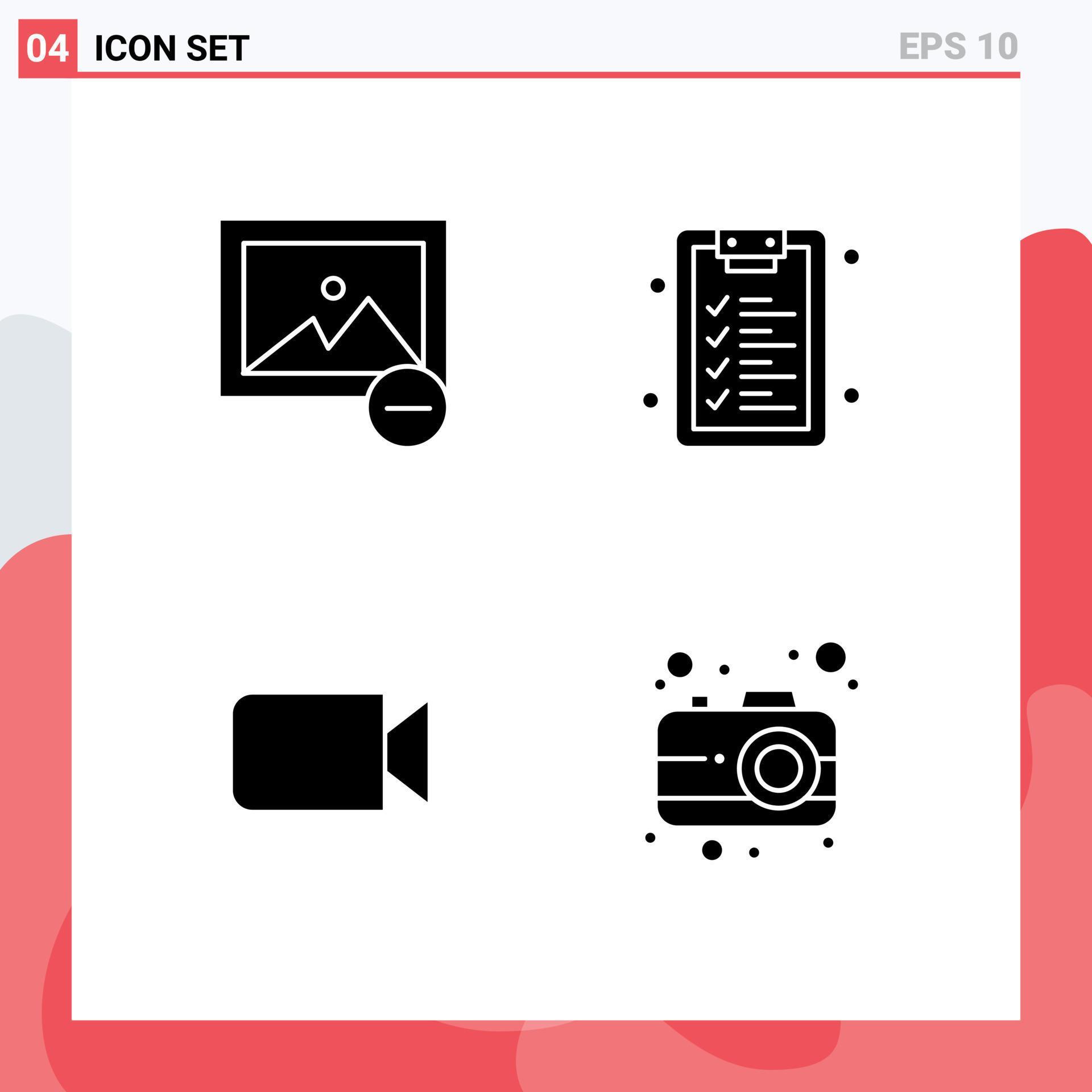Set of 4 Modern UI Icons Symbols Signs for delete ui checklist camera ...