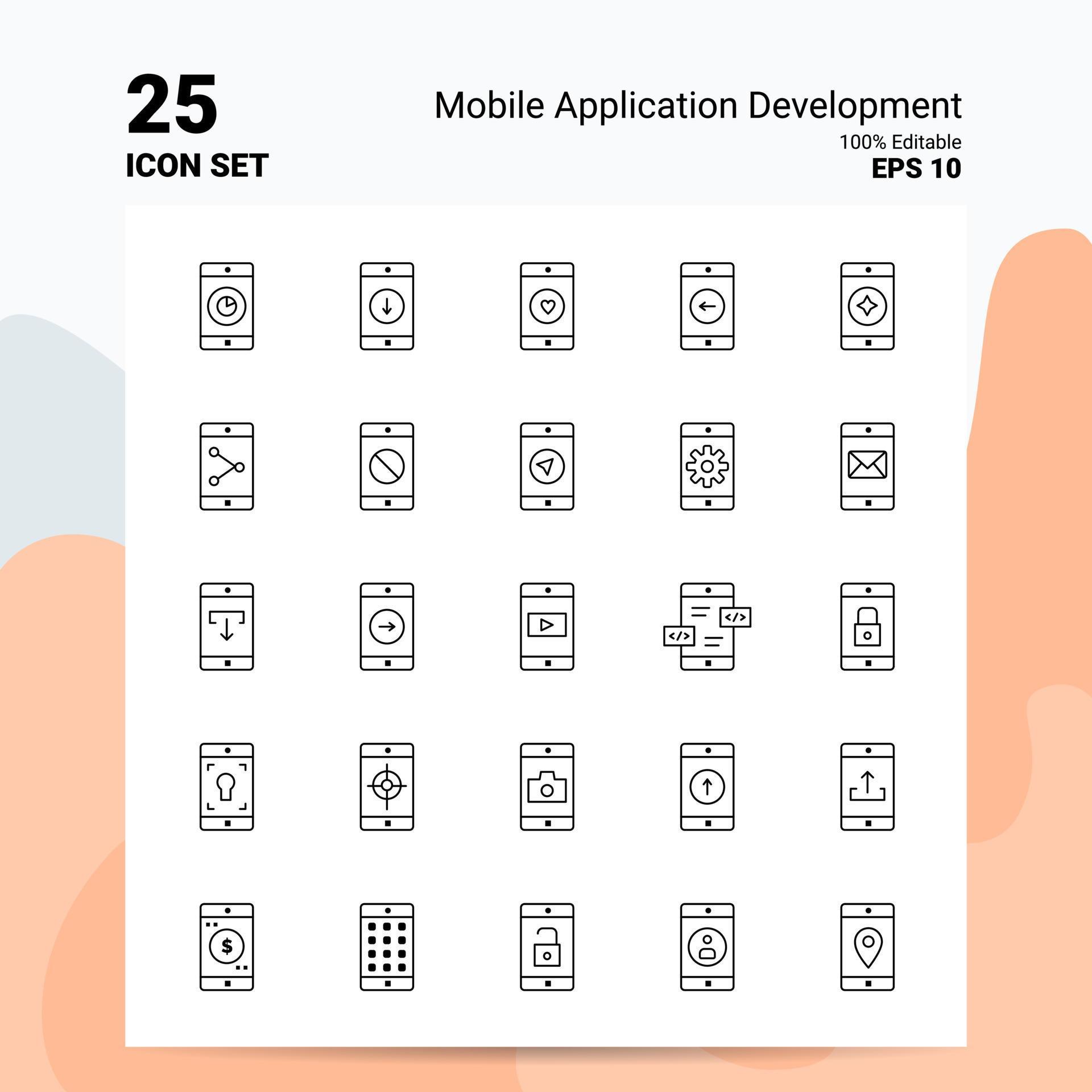 25 Mobile Application Development Icon Set 100 Editable EPS 10 Files ...