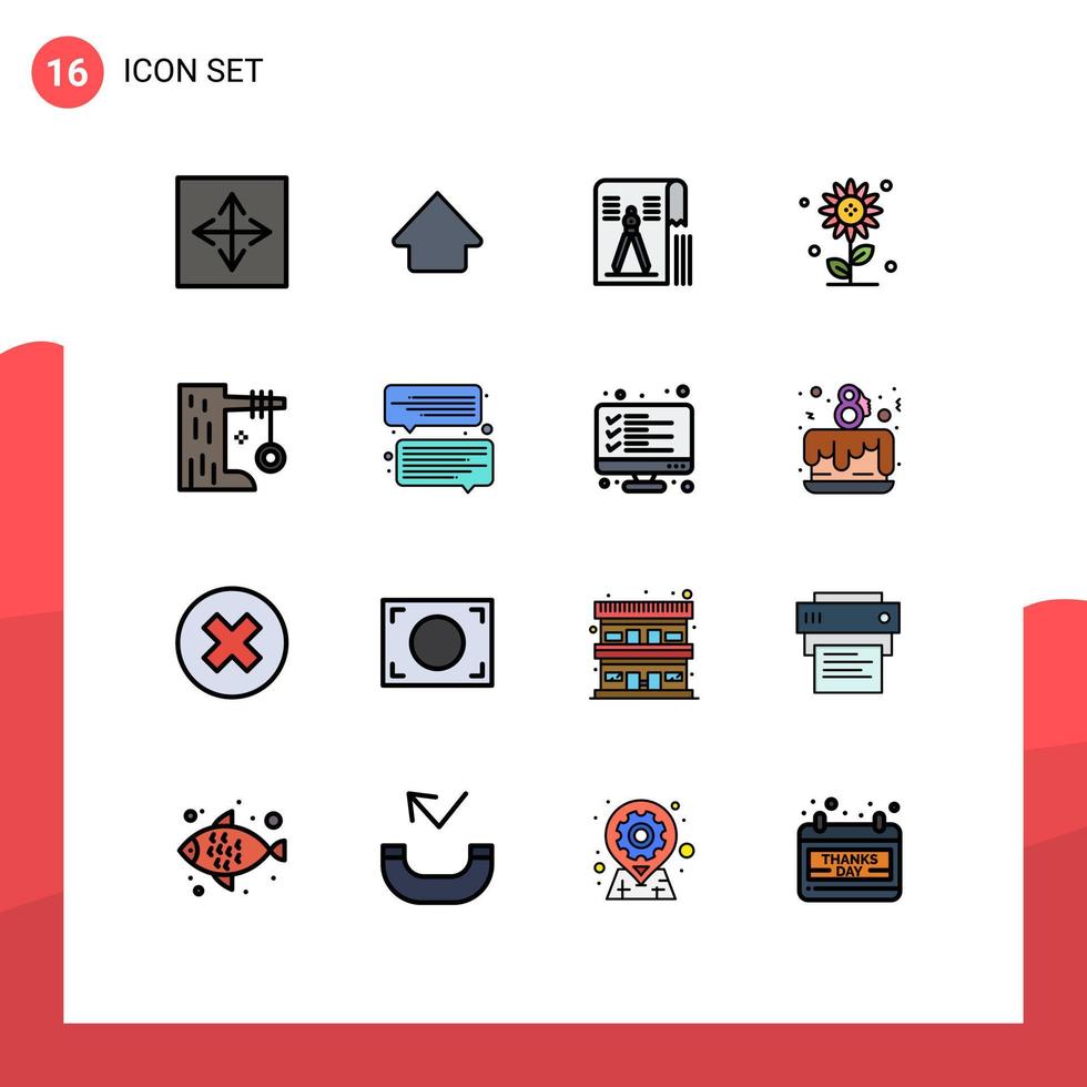 16 Thematic Vector Flat Color Filled Lines And Editable Symbols Of