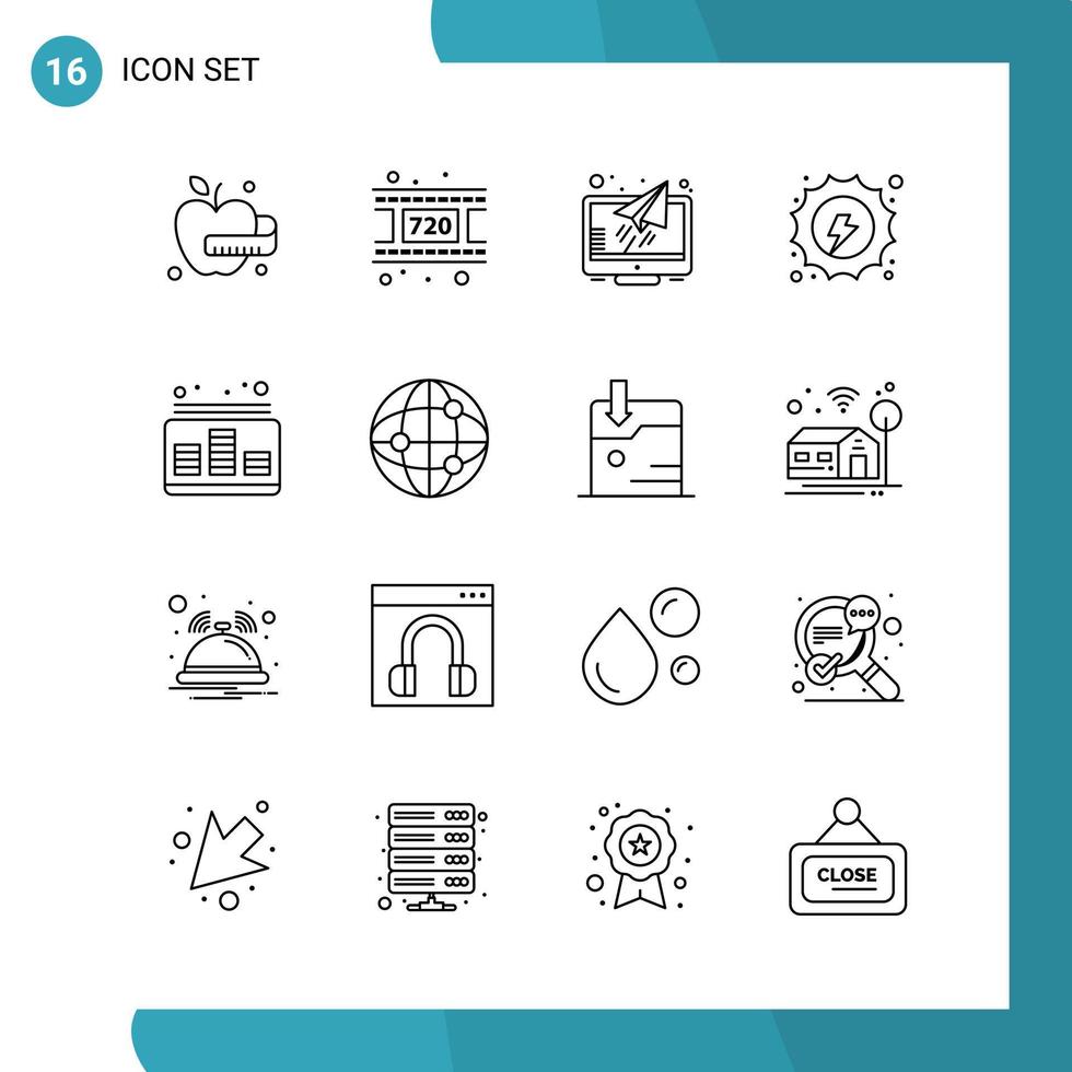 Vector Pack of 16 Outline Symbols Line Style Icon Set on White ...