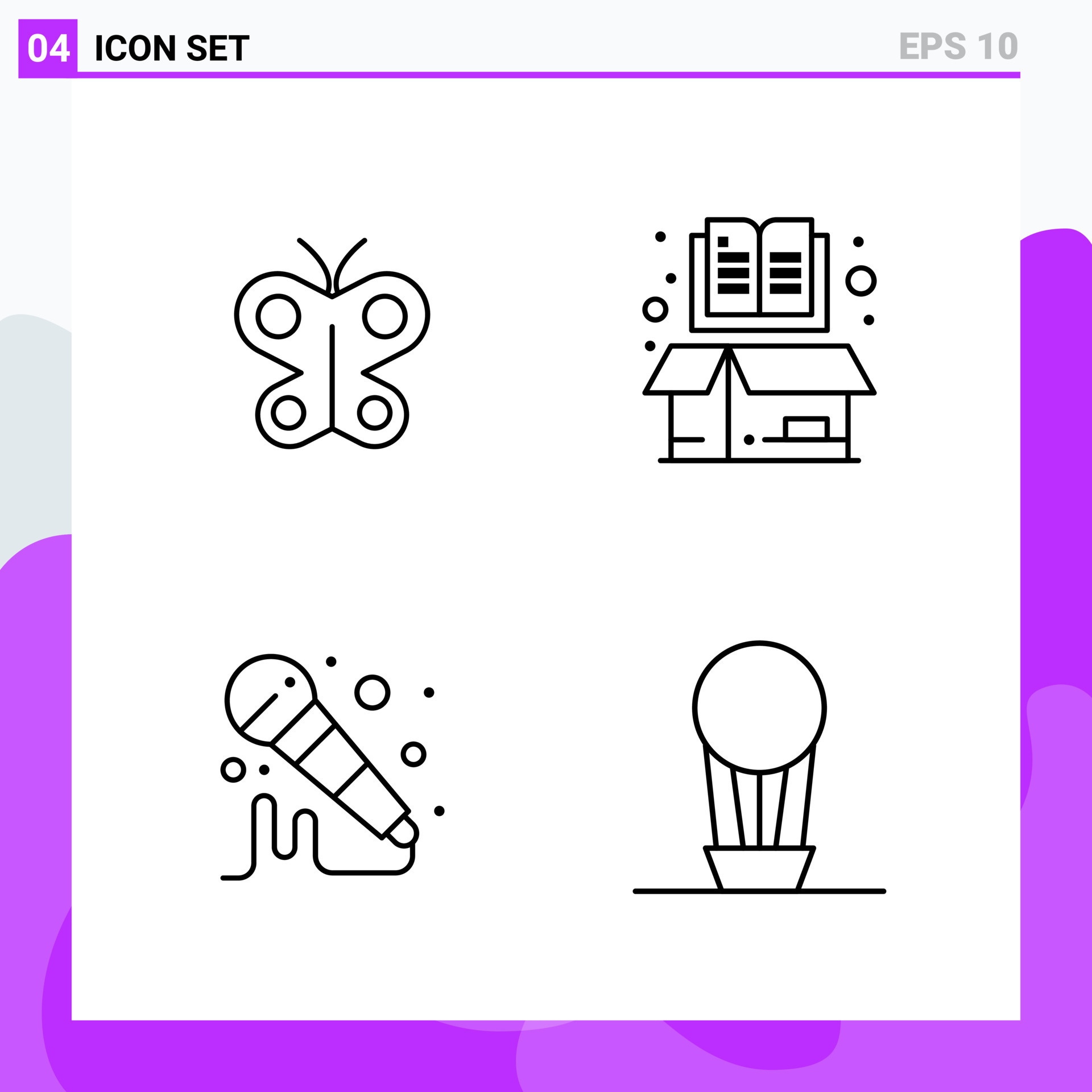 Set Of 4 Icons In Line Style Creative Outline Symbols For Website