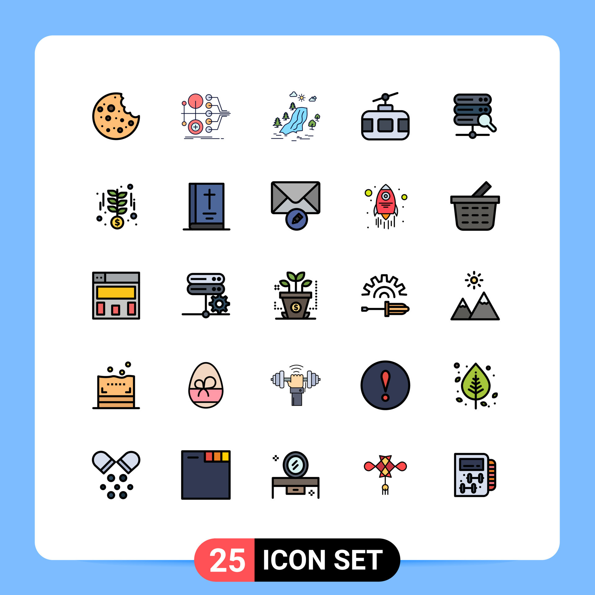 Set Of 25 Modern Ui Icons Symbols Signs For Travel Tour Waterfall Journey Nature Editable Vector