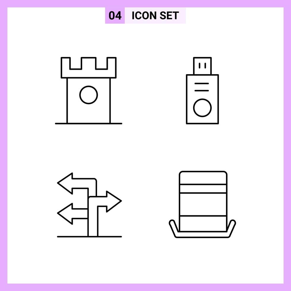 4 Icons in Line Style Outline Symbols on White Background Creative ...